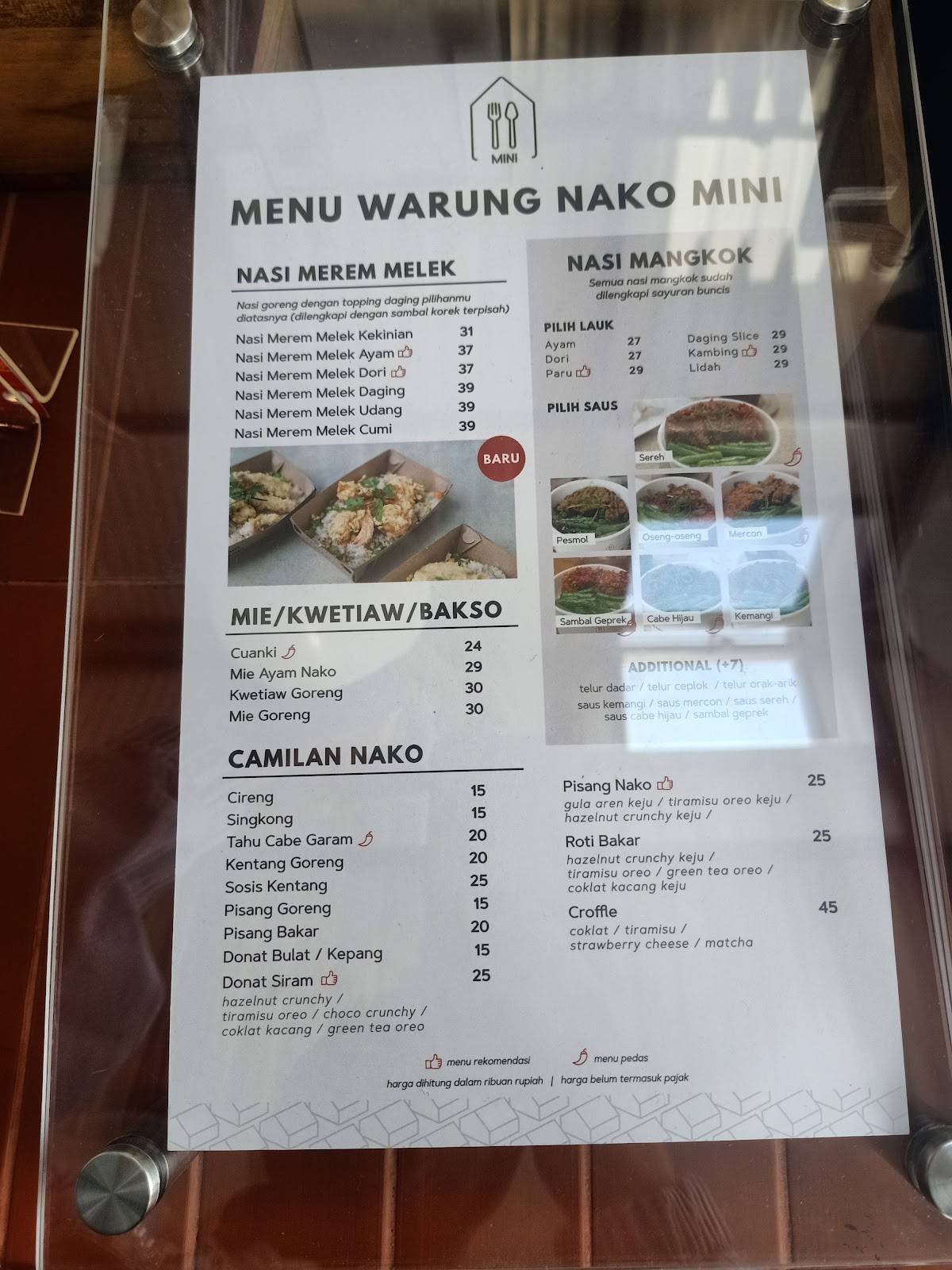 Menu at Kopi Nako Kalisari, East Jakarta