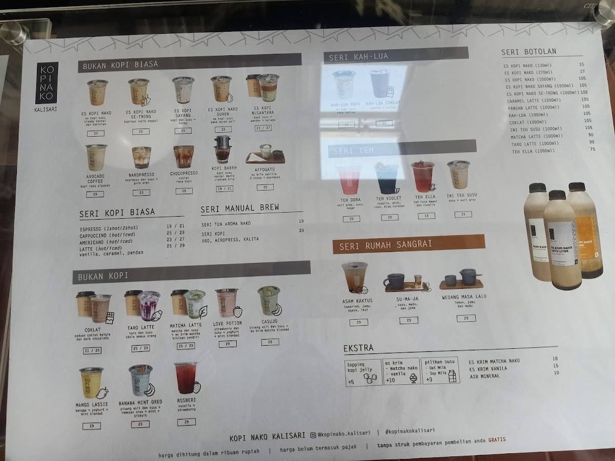 Menu at Kopi Nako Kalisari, East Jakarta