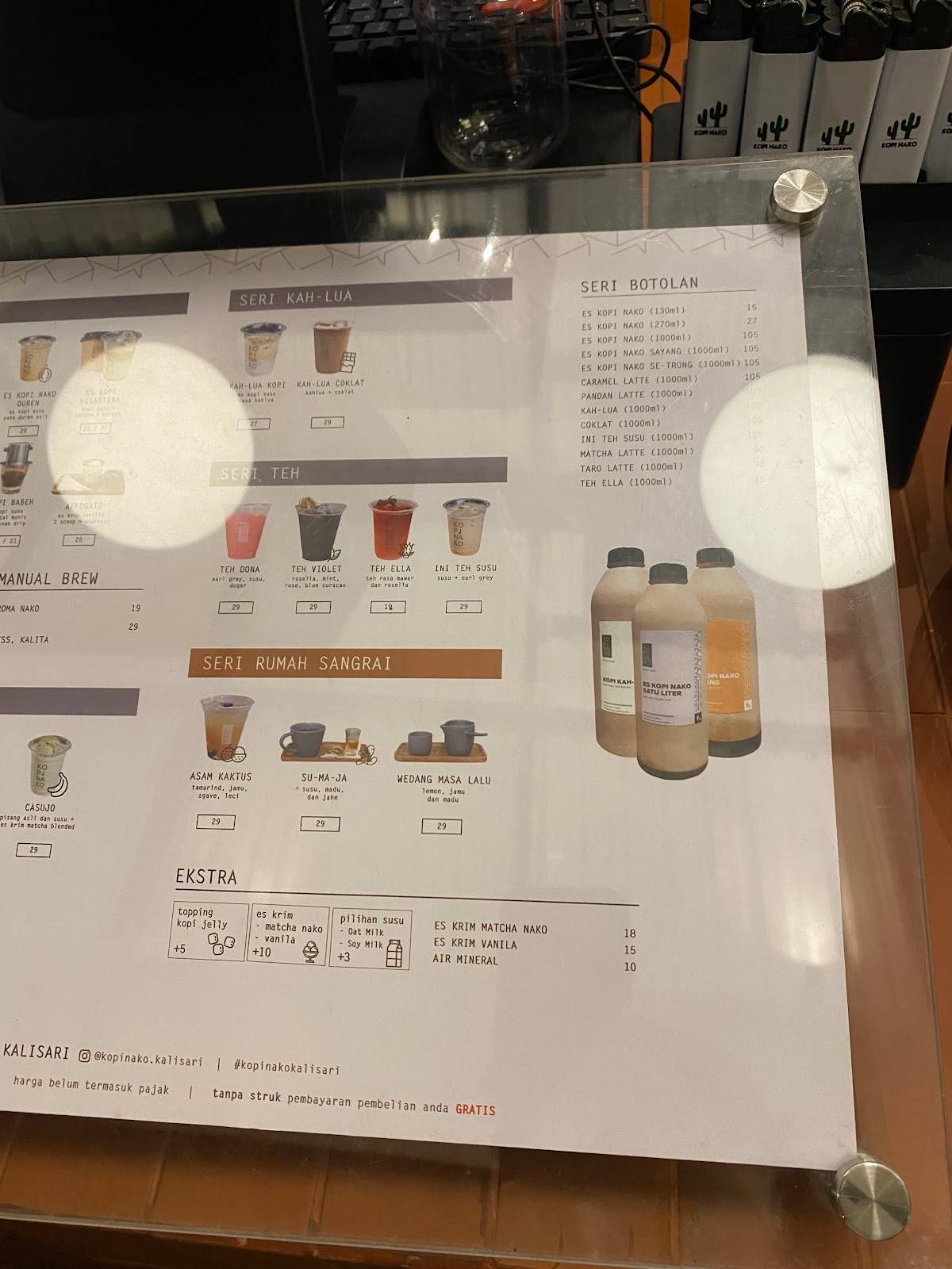 Menu at Kopi Nako Kalisari, East Jakarta