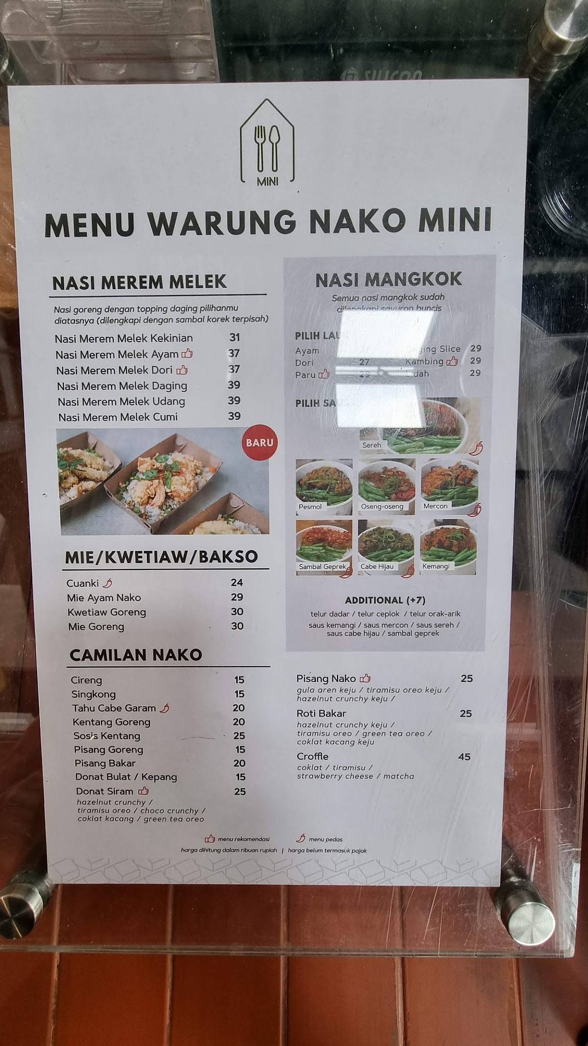 Menu at Kopi Nako Kalisari, East Jakarta
