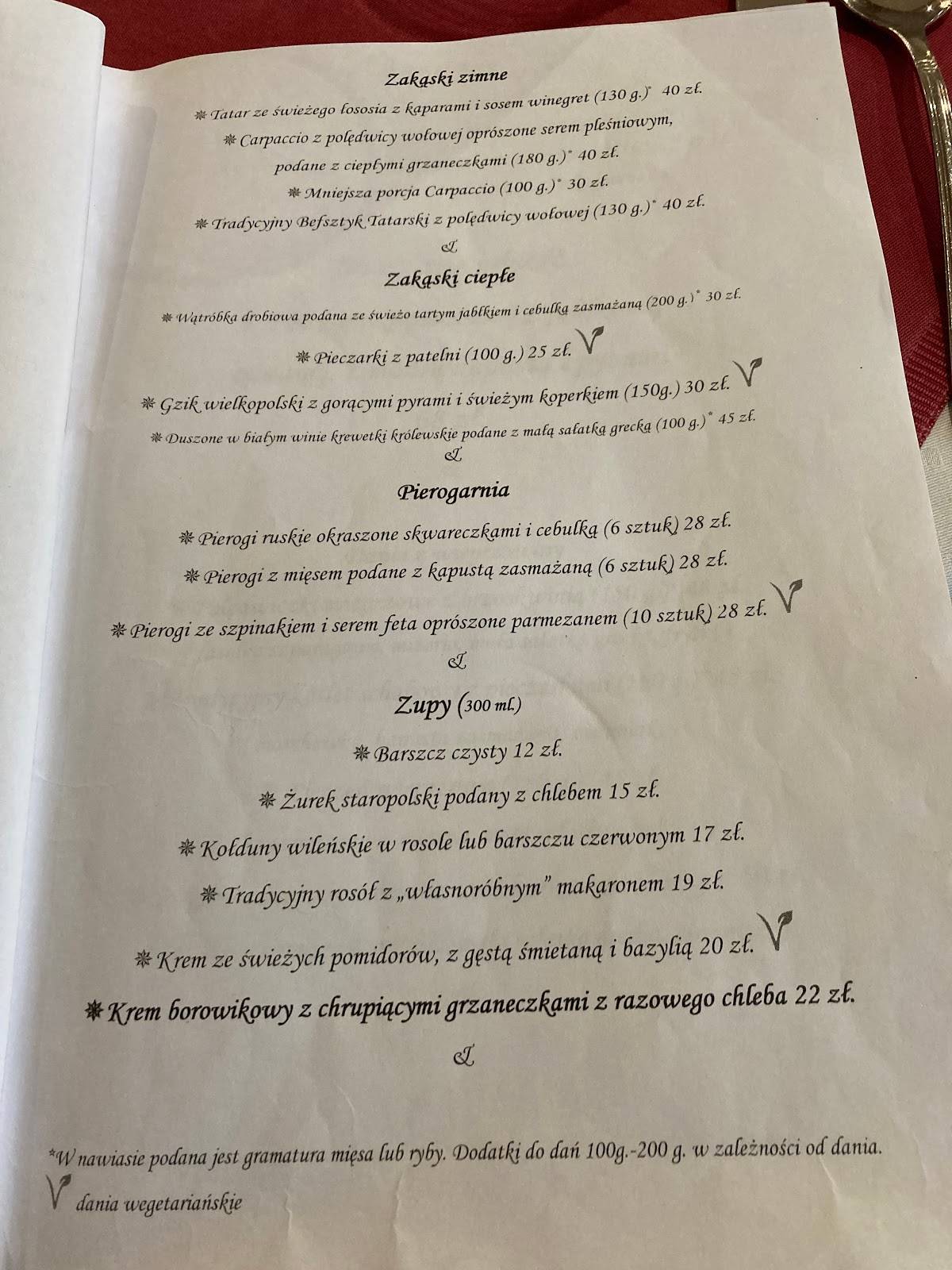 Menu at Willa "Nestor" Restauracja i Noclegi restaurant, Kórnik