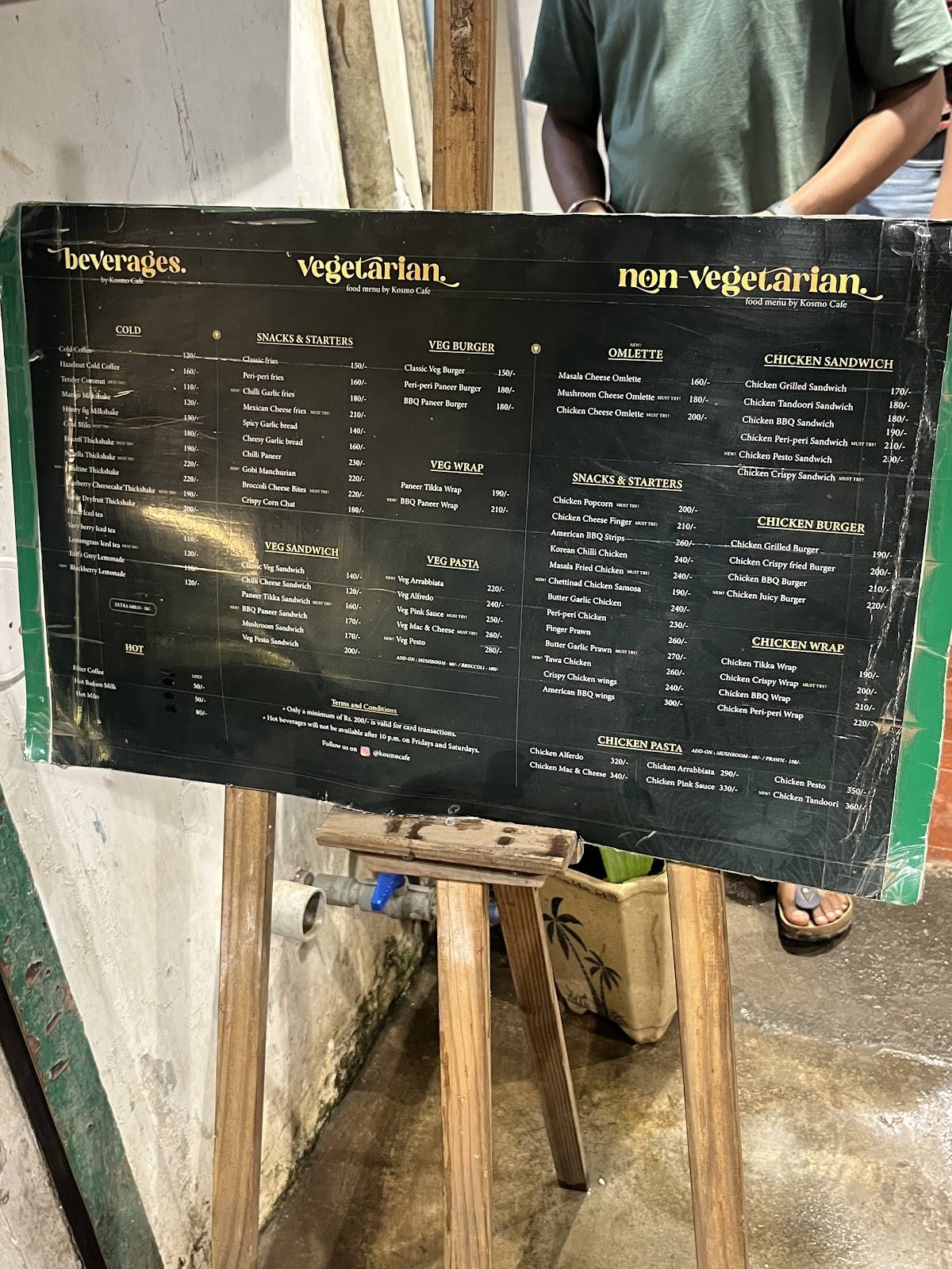 Menu at Kosmo cafe, Chennai