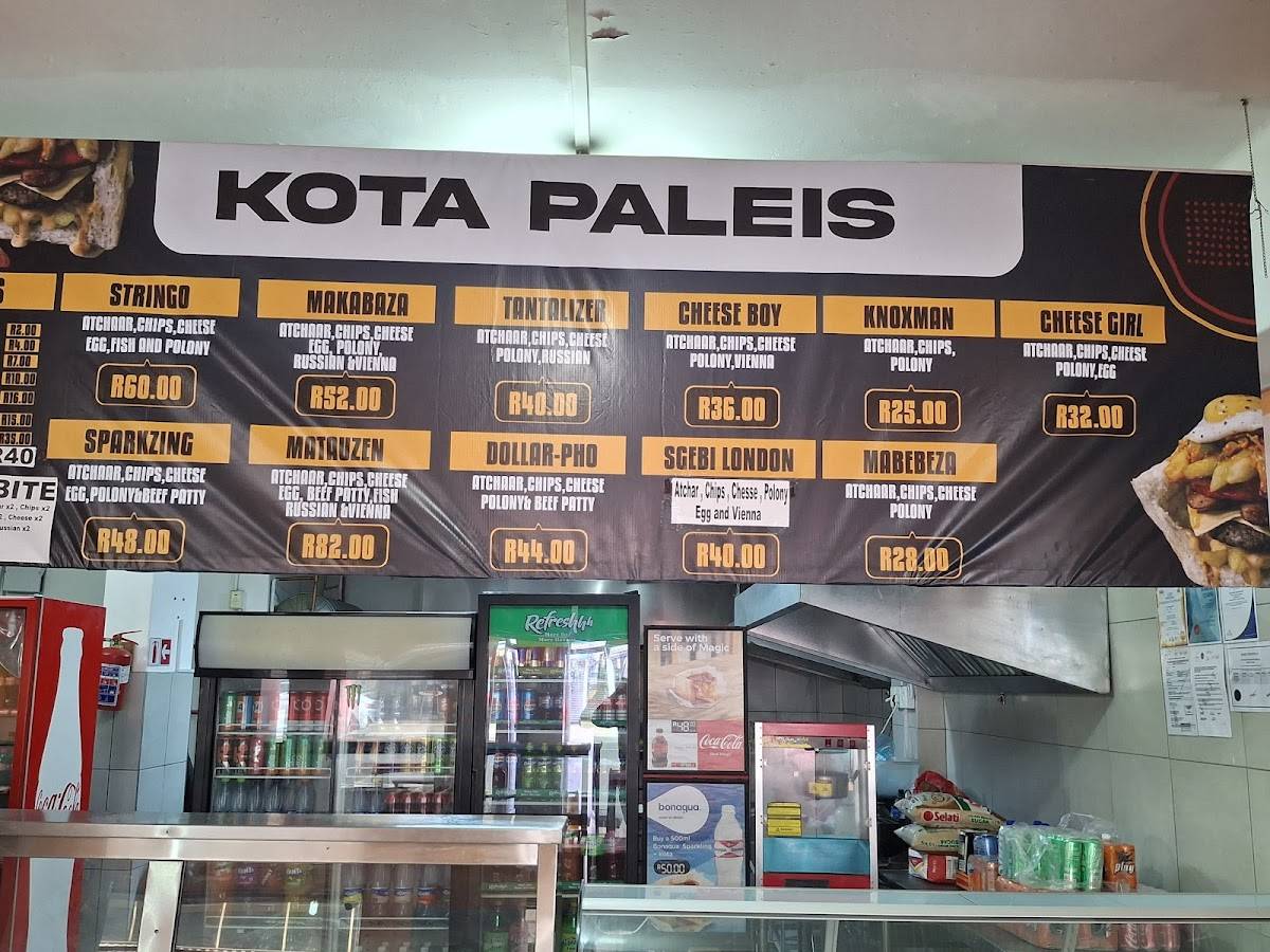 Menu at Kota Paleis restaurant, Johannesburg