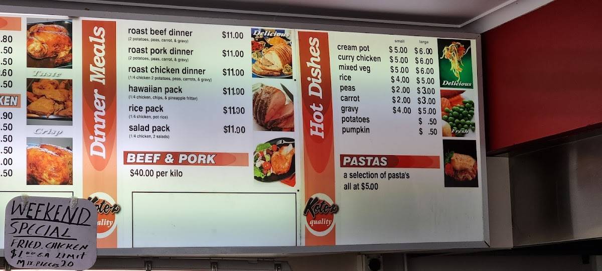 Menu at Kotez Chickens and Takeaway fast food, Bellambi