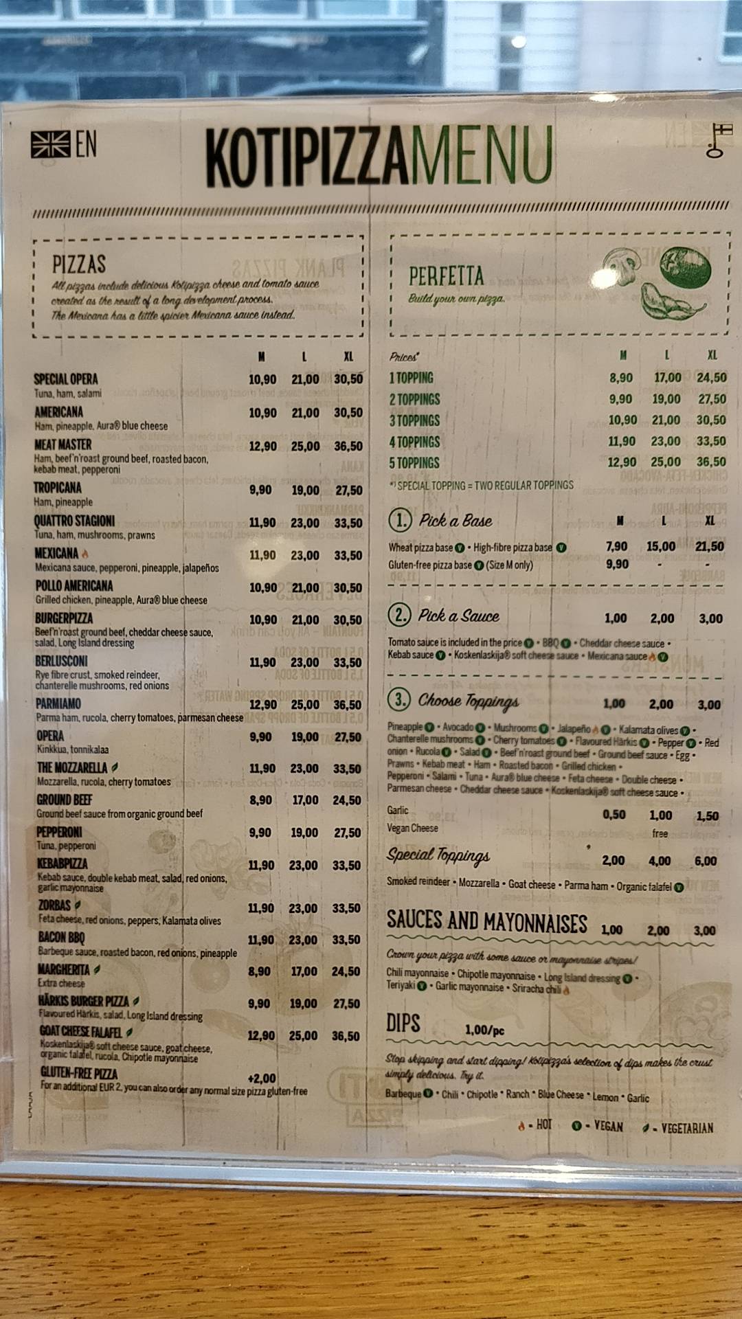 Menu at Kotipizza pizzeria, Rovaniemi, Koskikatu 5
