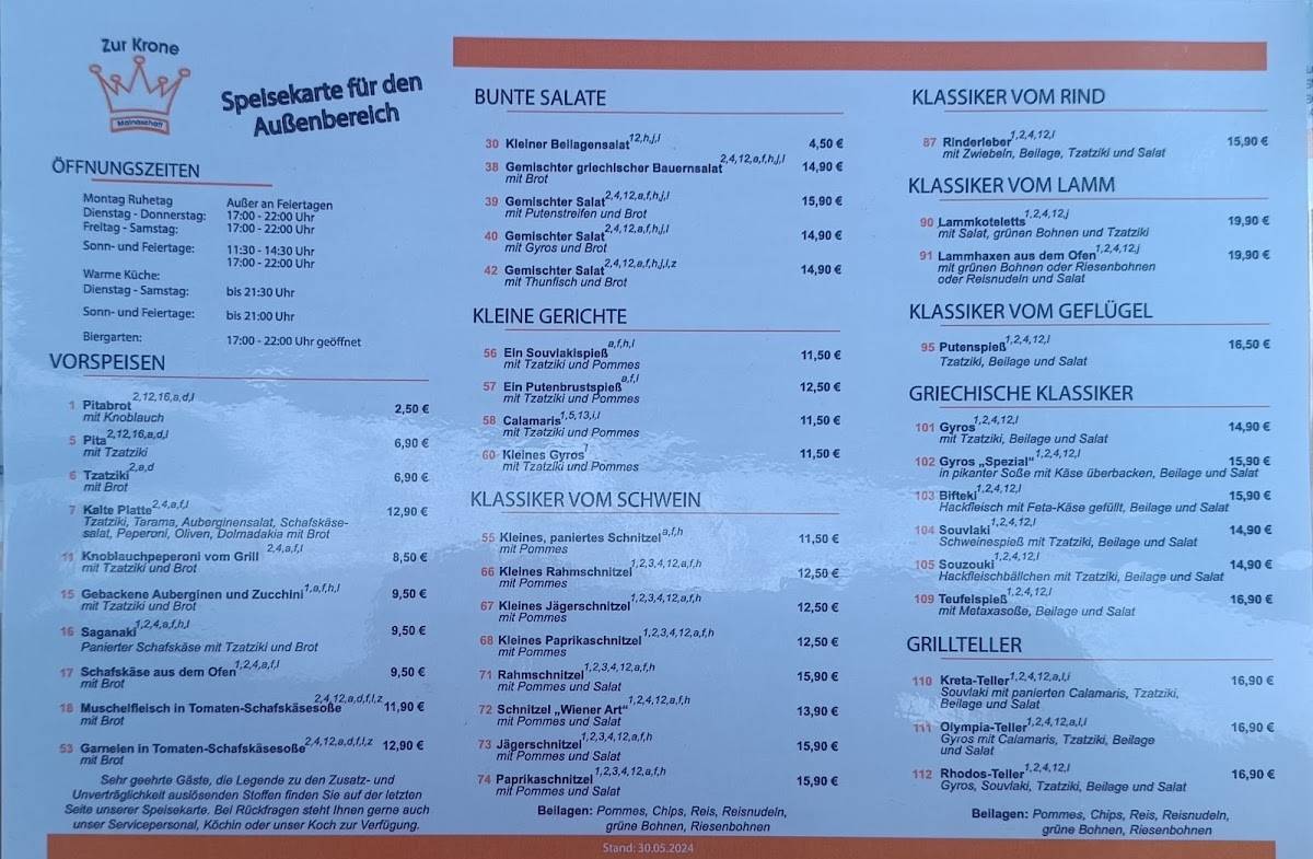 Speisekarte von Krone Restaurant, Mainaschaff