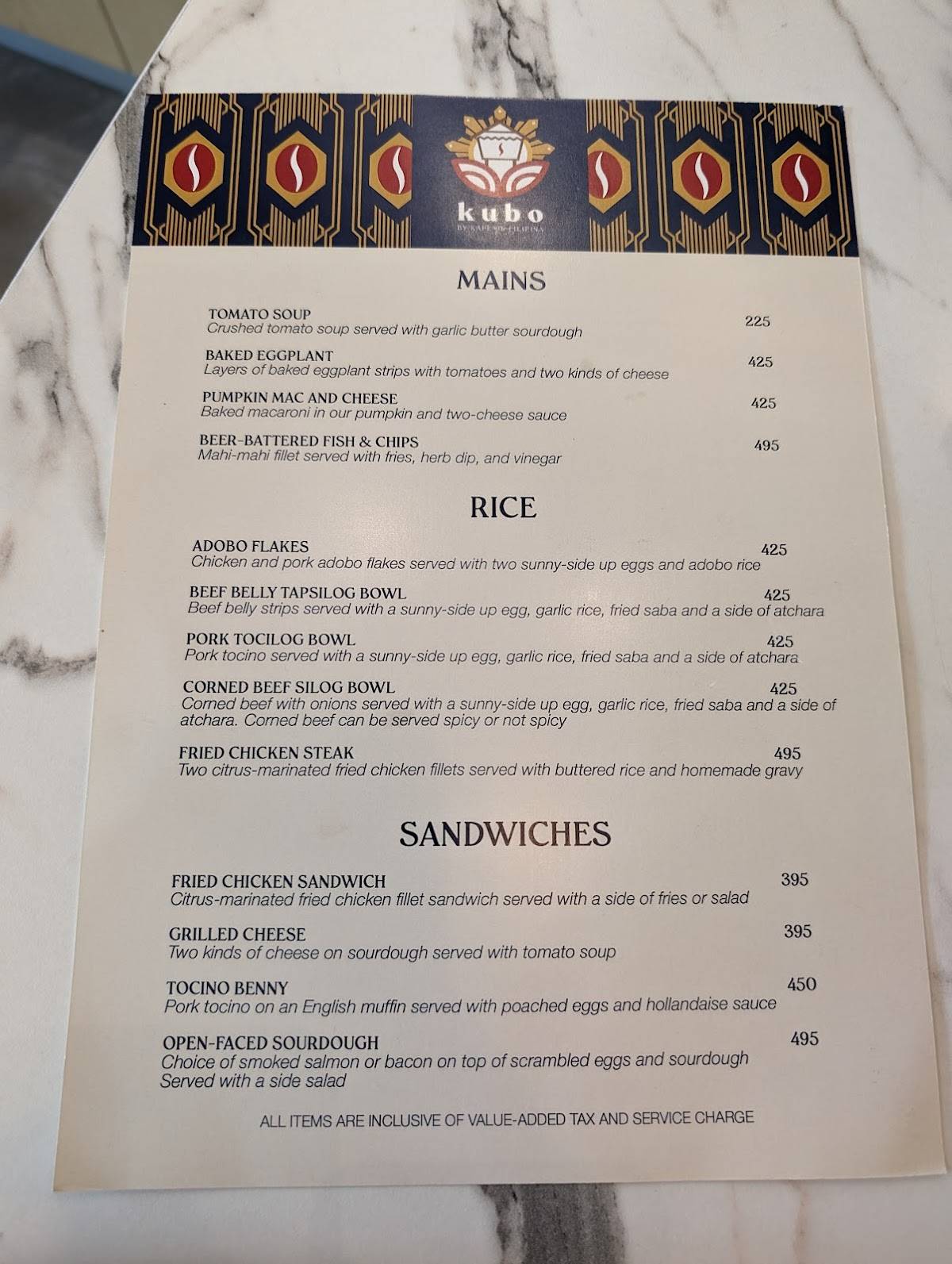 Menu at Kubo by Kape de Filipina, Pasig