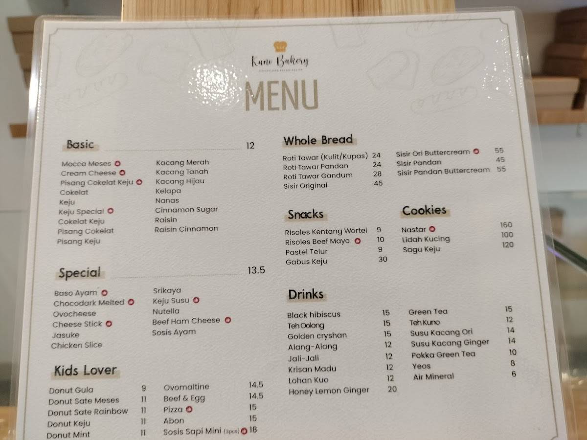 Menu at Kuno Bakery Serpong, Curug Sangereng