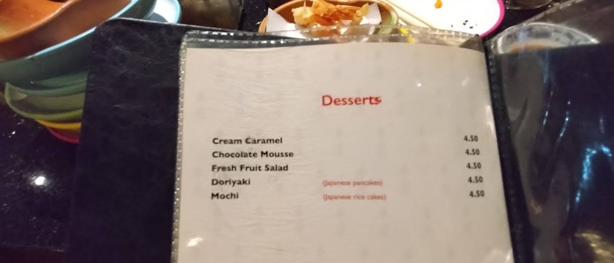 Menu at Kurumaya restaurant, London, 76-77 Watling St