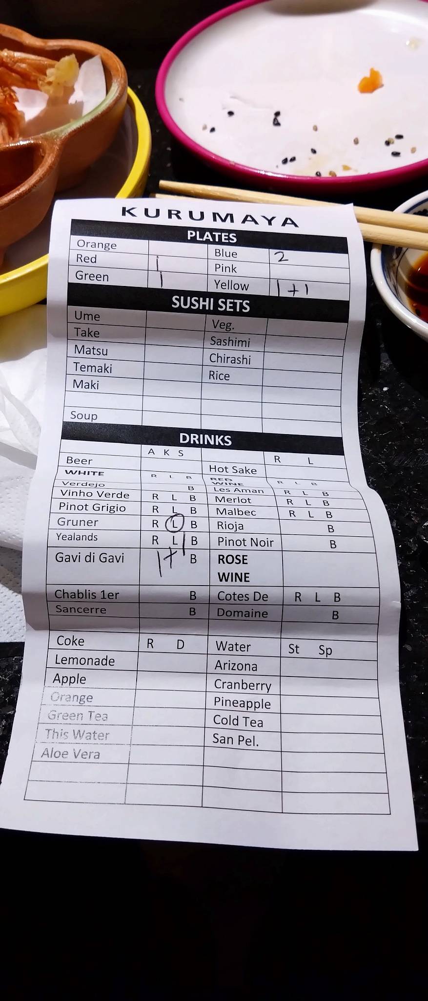 Menu at Kurumaya restaurant, London, 76-77 Watling St