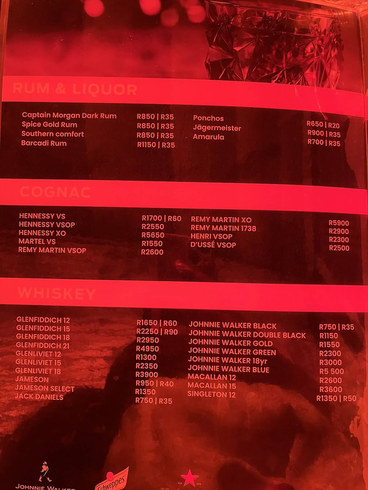 Menu at Kyalami Shisanyama restaurant, Randburg
