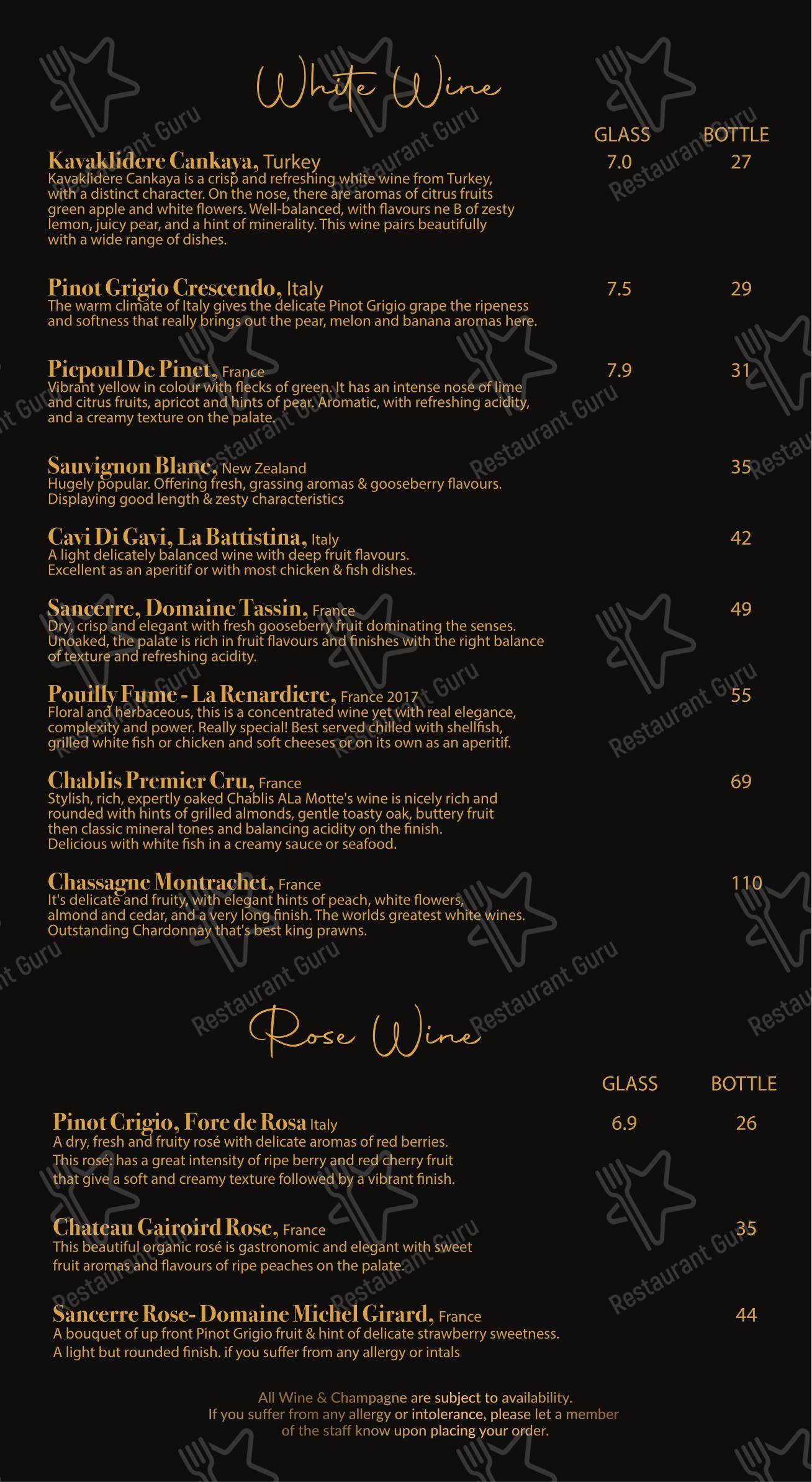 Menu at LA BANQ restaurant, Abbots Langley