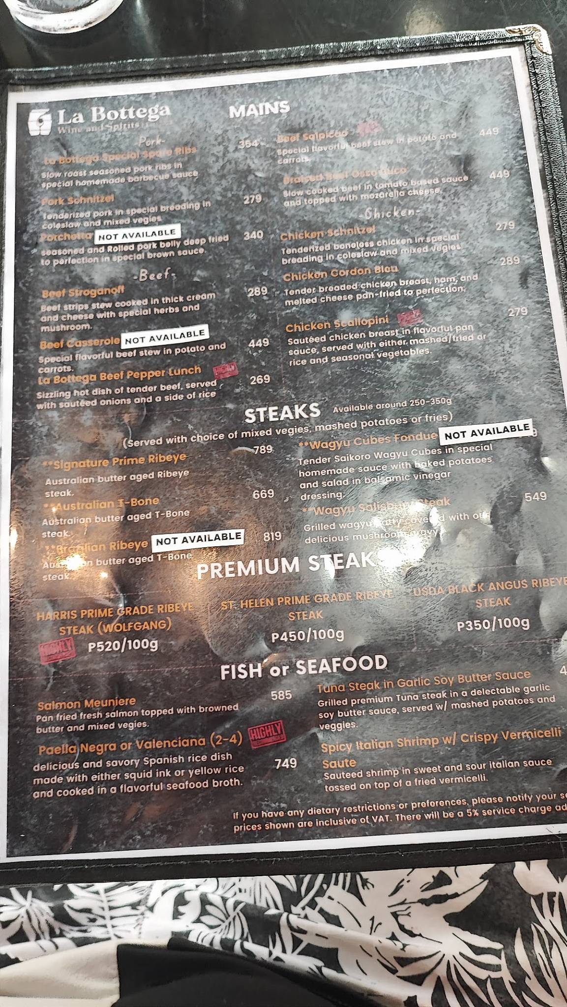 Menu at LA BOTTEGA WINE AND SPIRITS pub & bar, Digos City