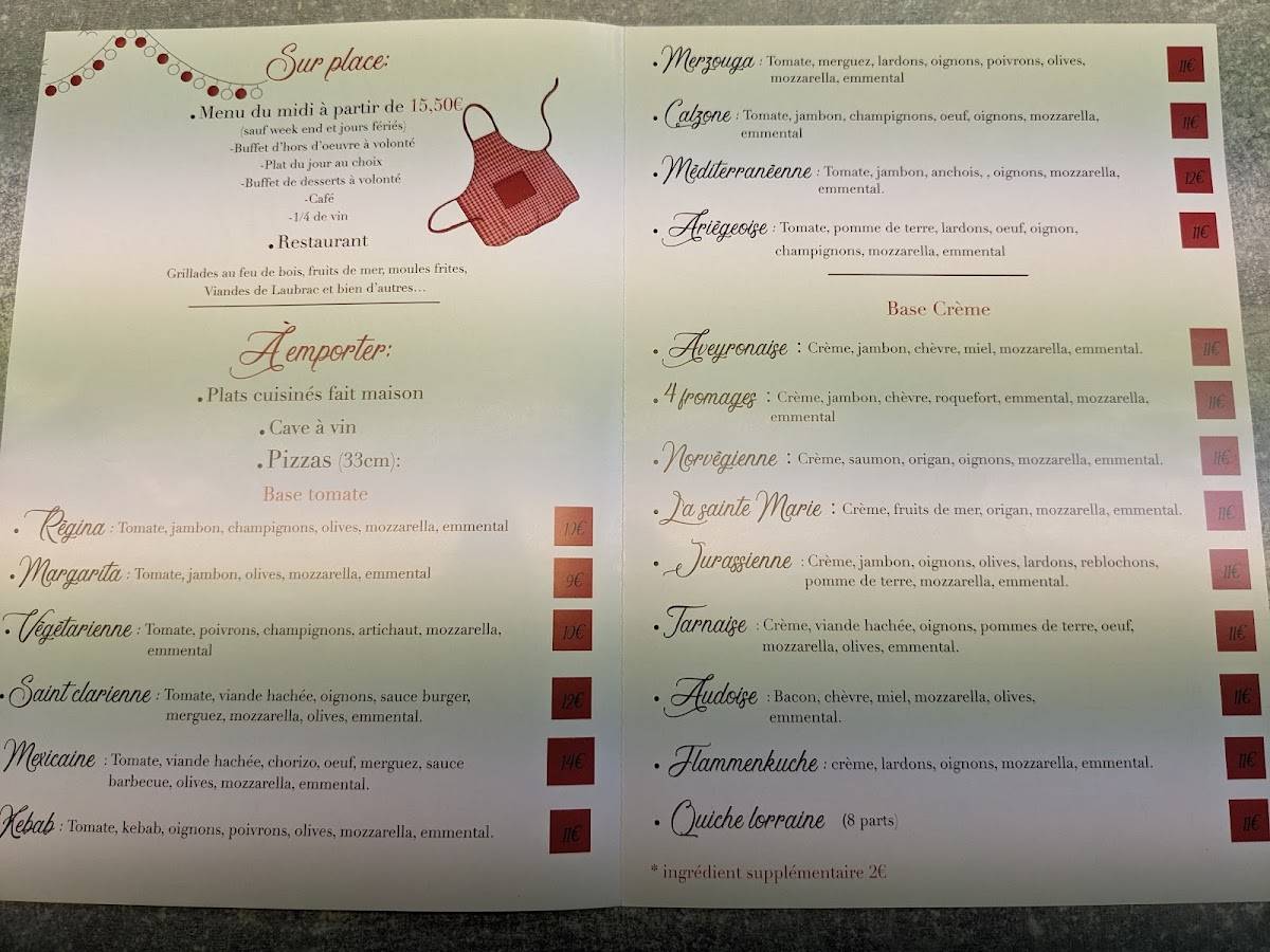 Menu au LA GUINGUETTE DE MANOU restaurant, Saint-Clar-de-Rivière