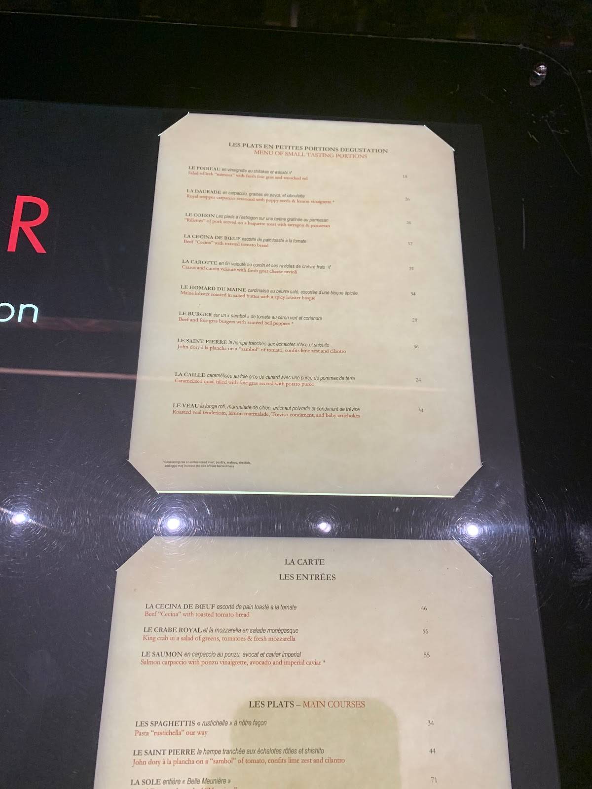 Menu at L'Atelier restaurant, Las Vegas