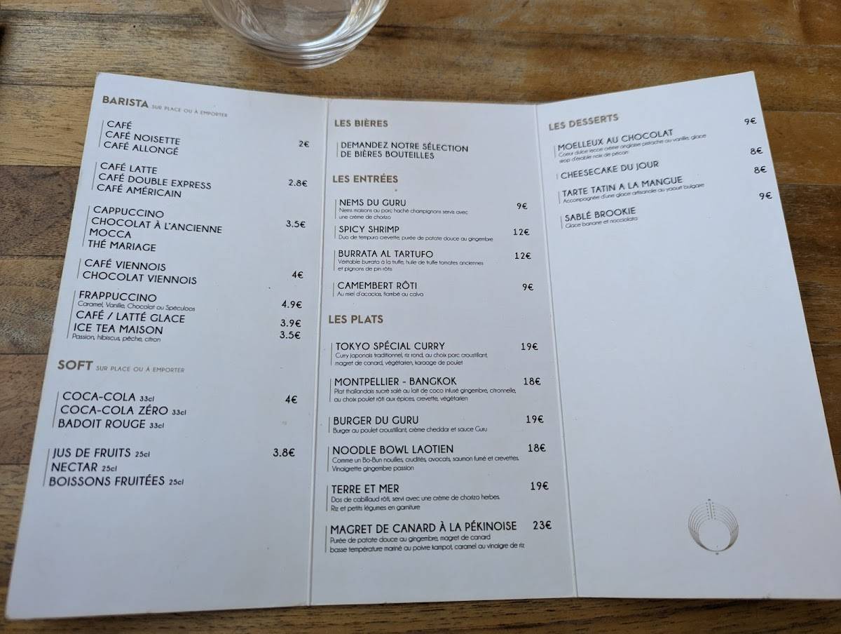 Menu au LE GURU restaurant, Montpellier