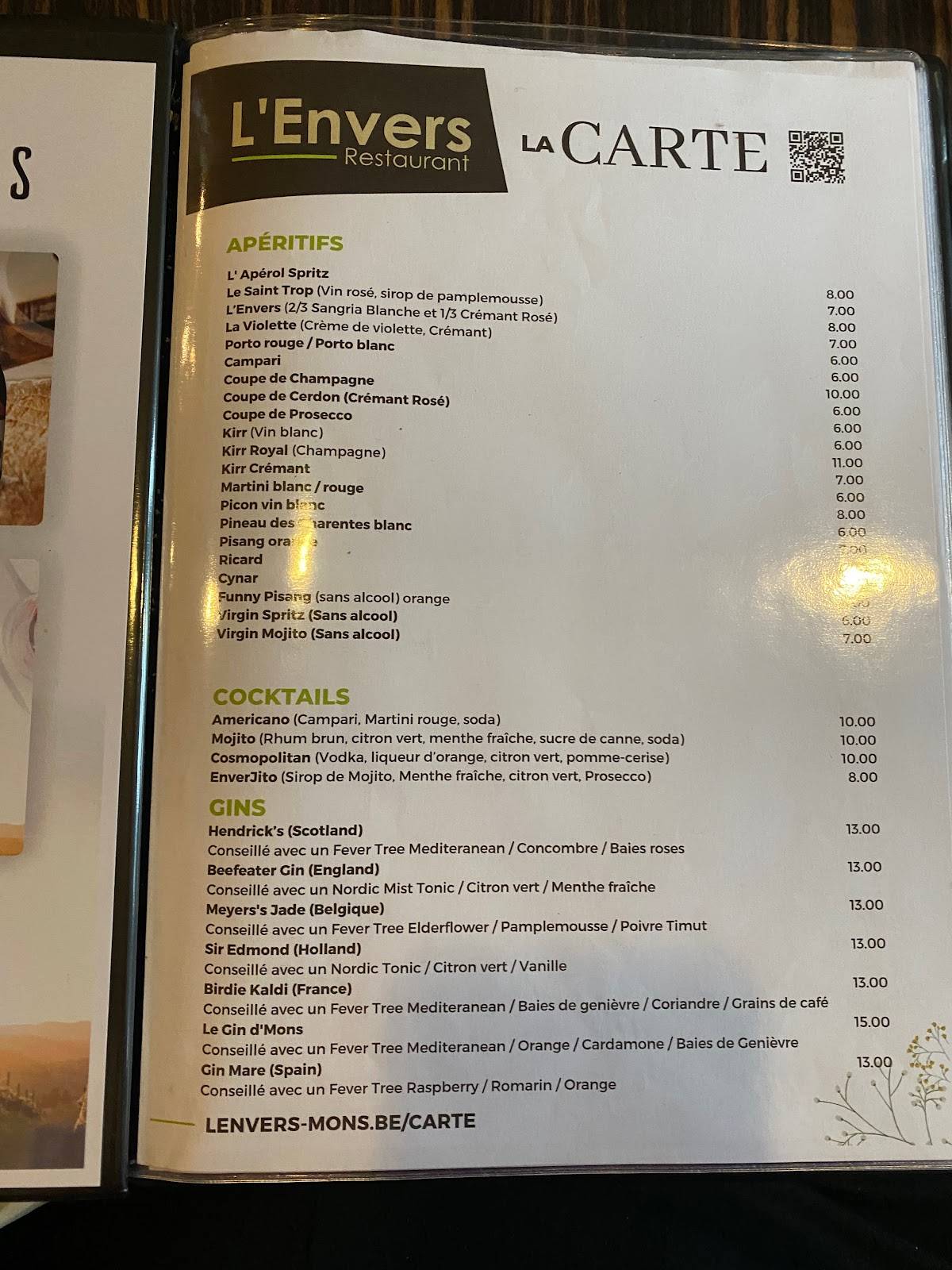 Menu au L'Envers, Mons