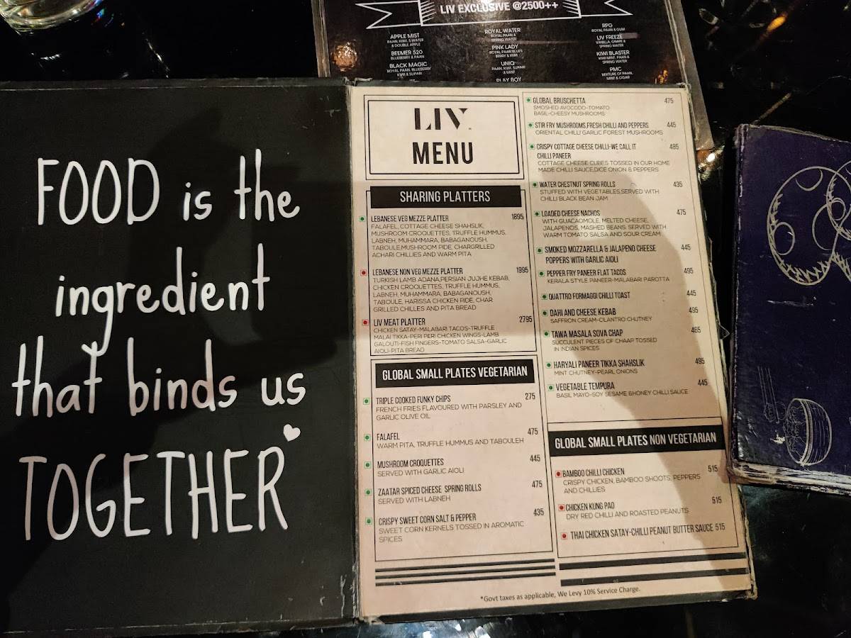 Menu at LIV Bar, New Delhi