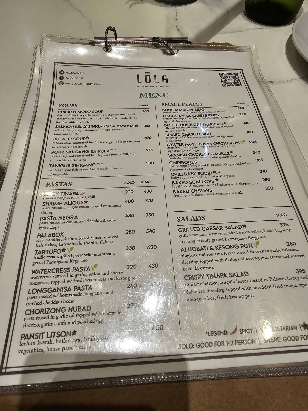 Menu at LOLA Cafe - S'Maison, Pasay
