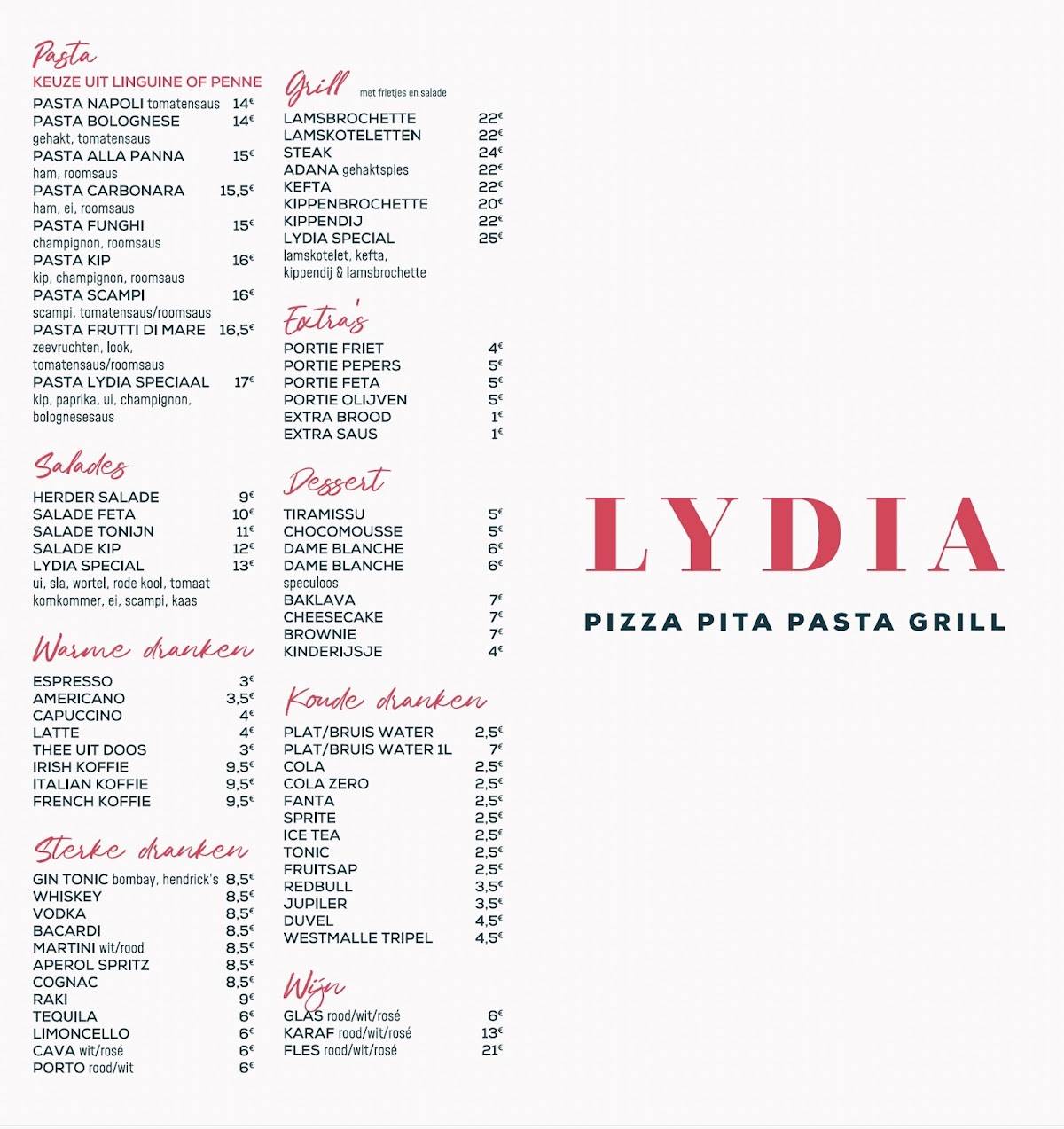 Menu at La Casa Mia Gooreind, Wuustwezel