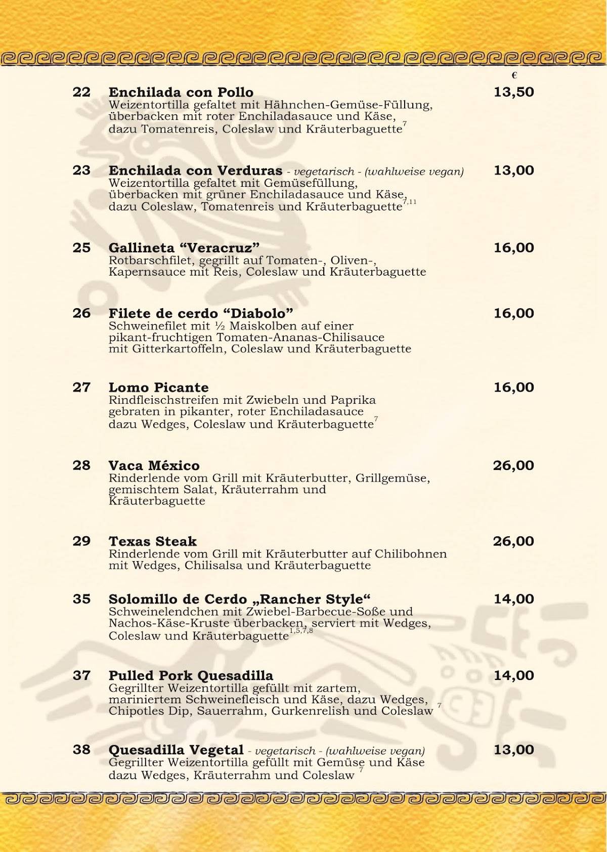 Speisekarte von La Boveda Mexikaner restaurant, Pfarrkirchen