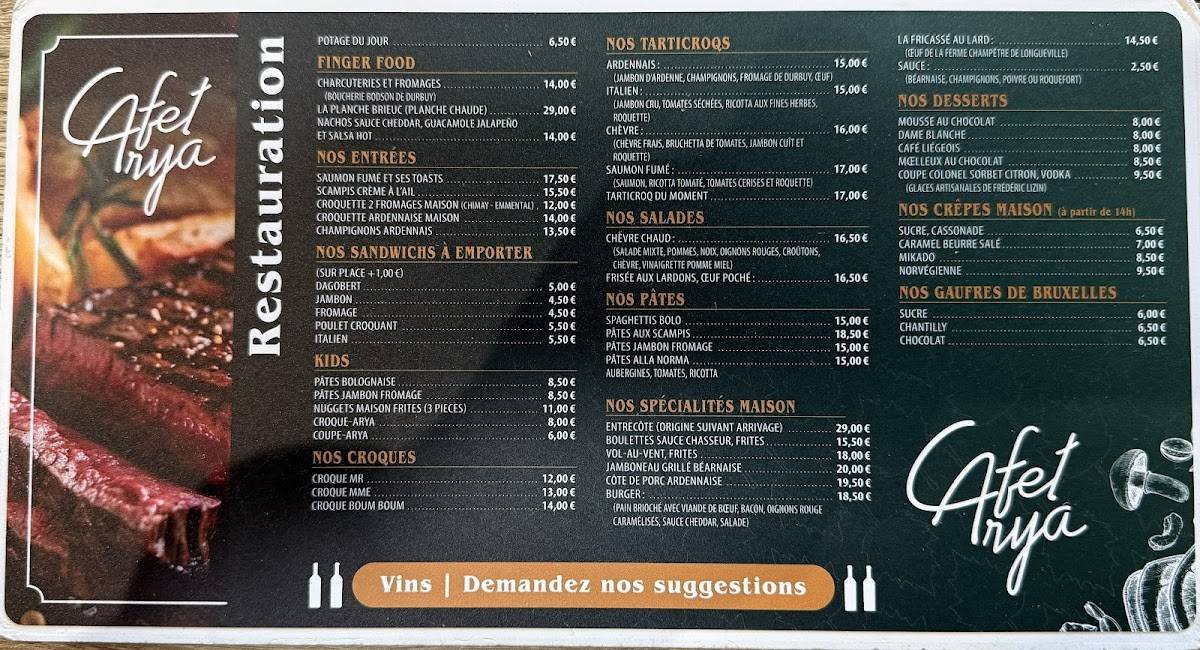 Menu au La Cafet’Arya, Durbuy