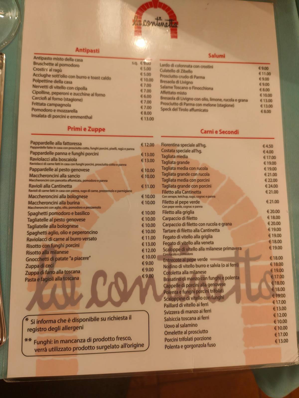 Menu da La Cantinetta ristorante, Milano, Via Giuseppe Ripamonti