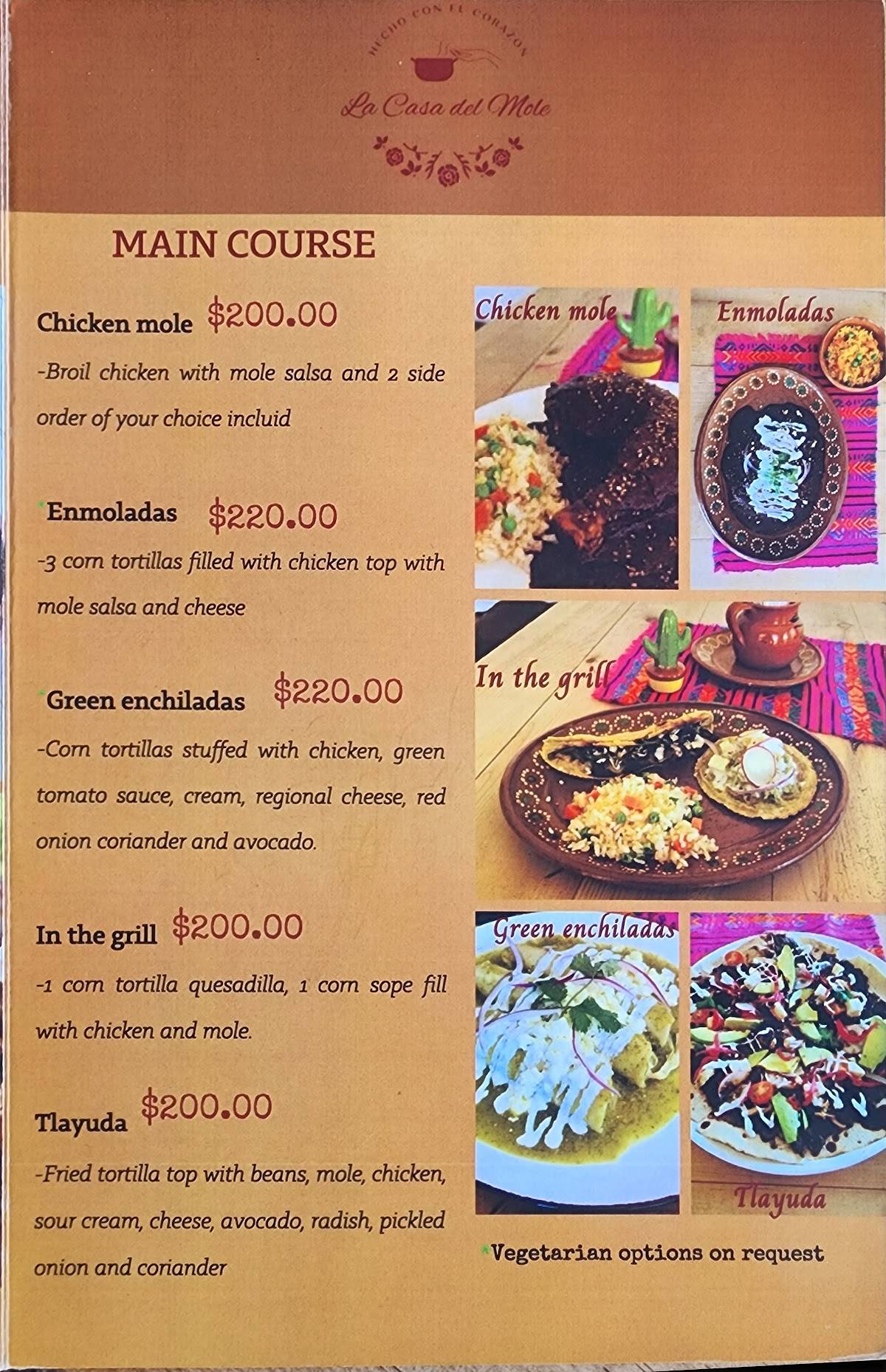 Carta del restaurante La Casa del Mole, Cabo San Lucas, Esquina