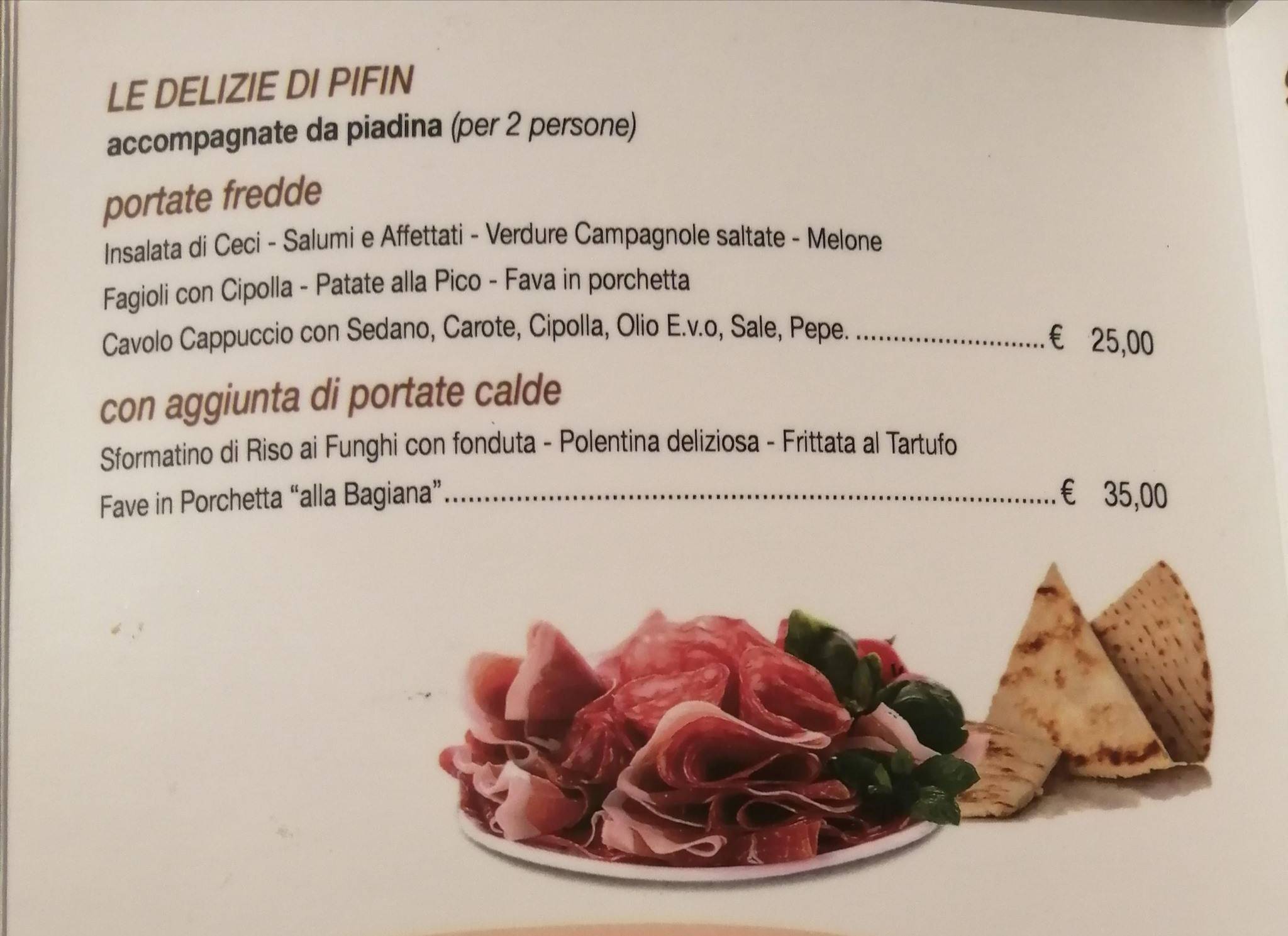 Menu da Ristorante La Collina Da Pifin Flavio, Monte Porzio
