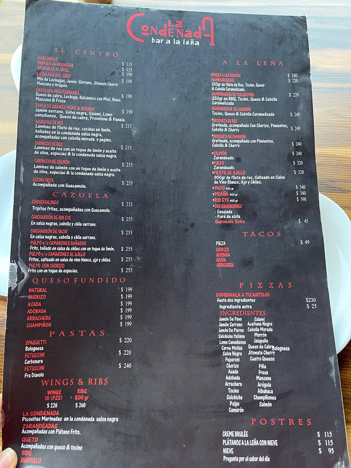 Menu at La Condenada pub & bar, Tlaquepaque, C. Vista a la Campiña 5414