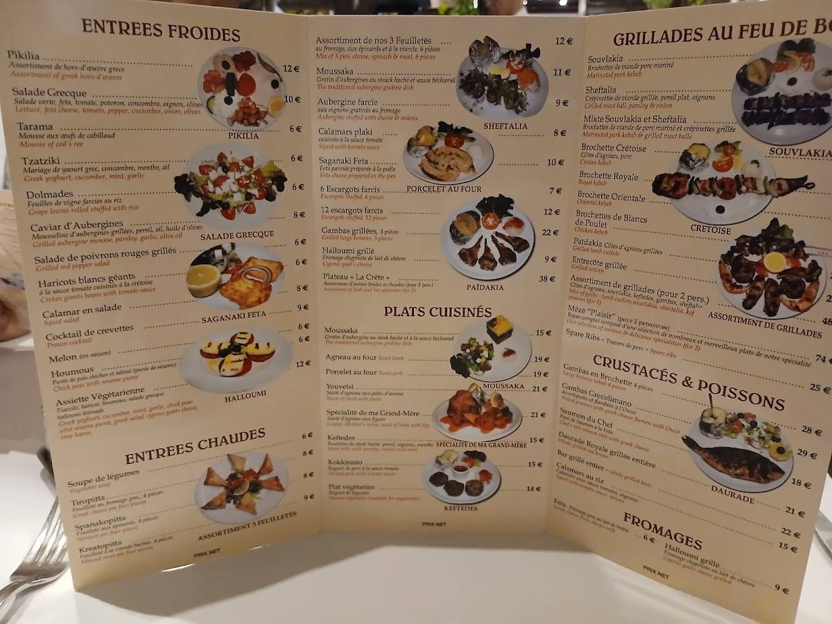 Menu at La Crète restaurant, Paris, 85 Rue Mouffetard
