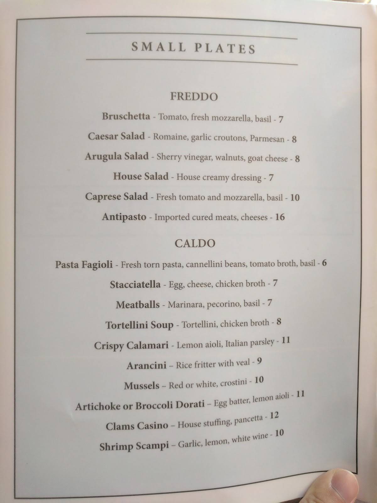 Menu at La Galleria 33 restaurant, Boston
