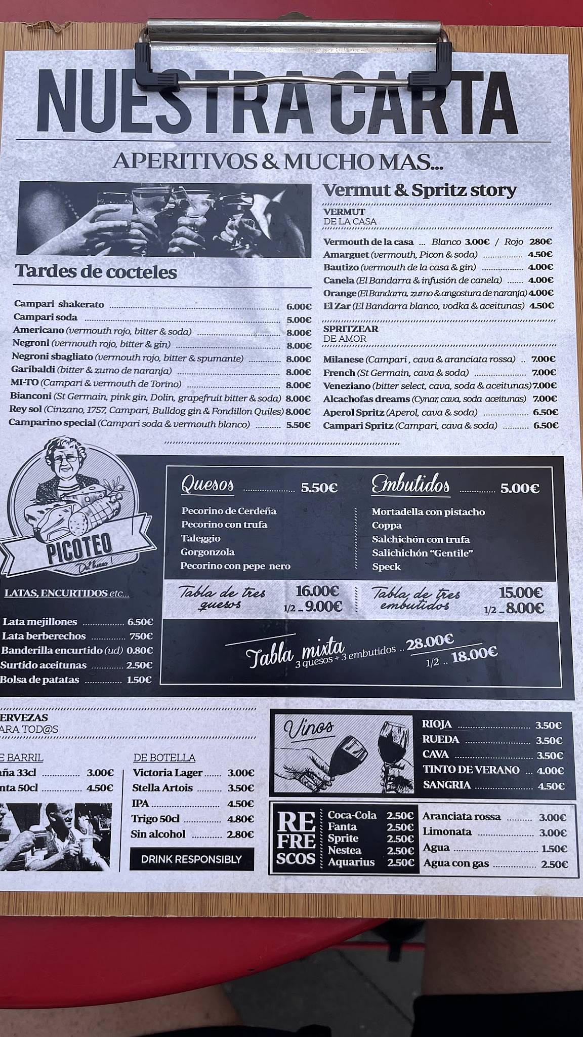 Carta del pub y bar La Guapa Vermutería, Alicante