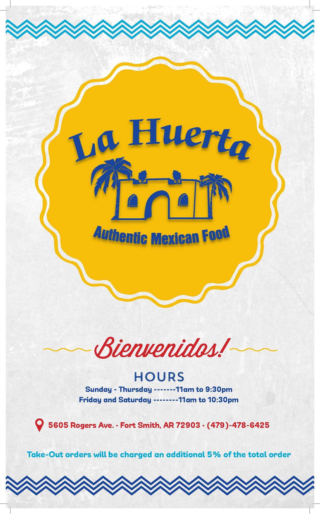 Menu at La Huerta Mexican Restaurant, Fort Smith, Rogers Ave
