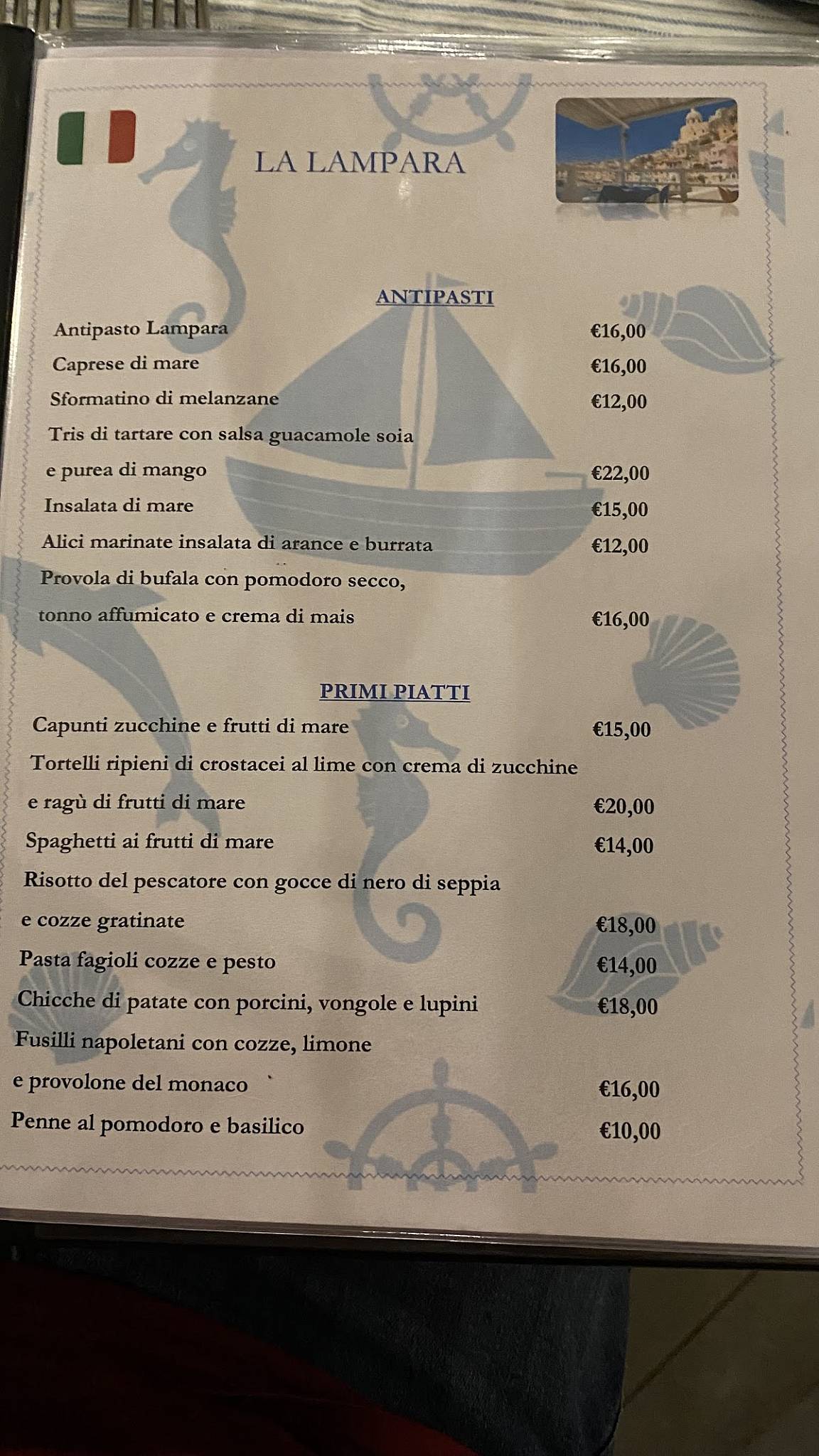 Menu at La Lampara restaurant, Procida