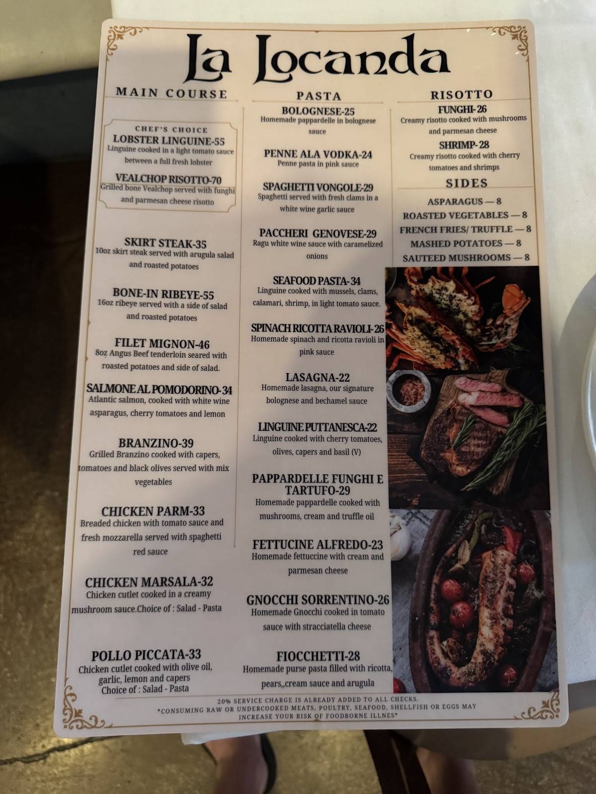 Menu at La Locanda pizzeria, Miami Beach, 419 Washington Ave