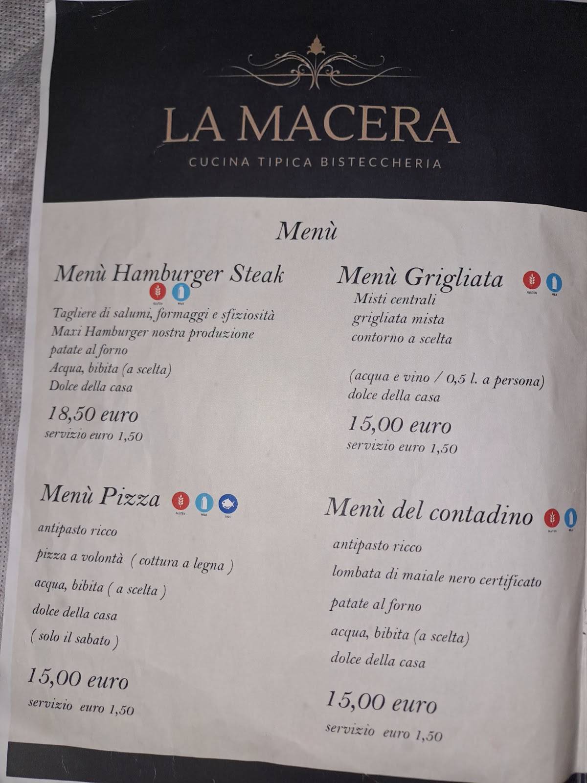 Menu da La Macera ristorante, Cerquotti-madonna del Piano