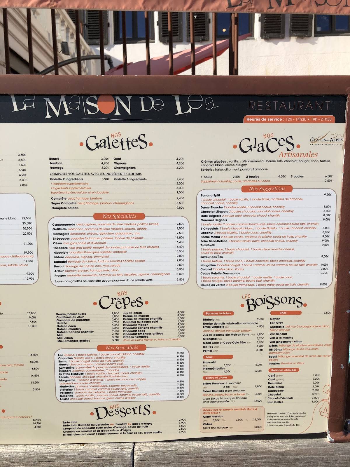 Menu au Restaurant - Crêperie La Maison de Léa - Binic, Binic