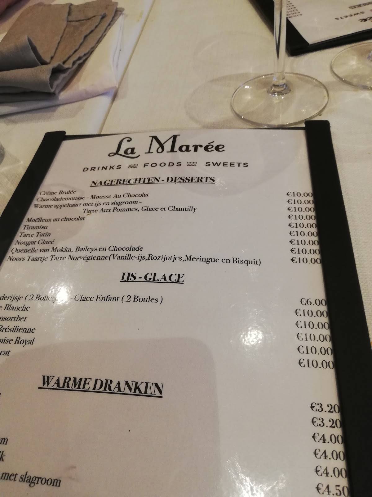 Menu au La Marée, Nieuport