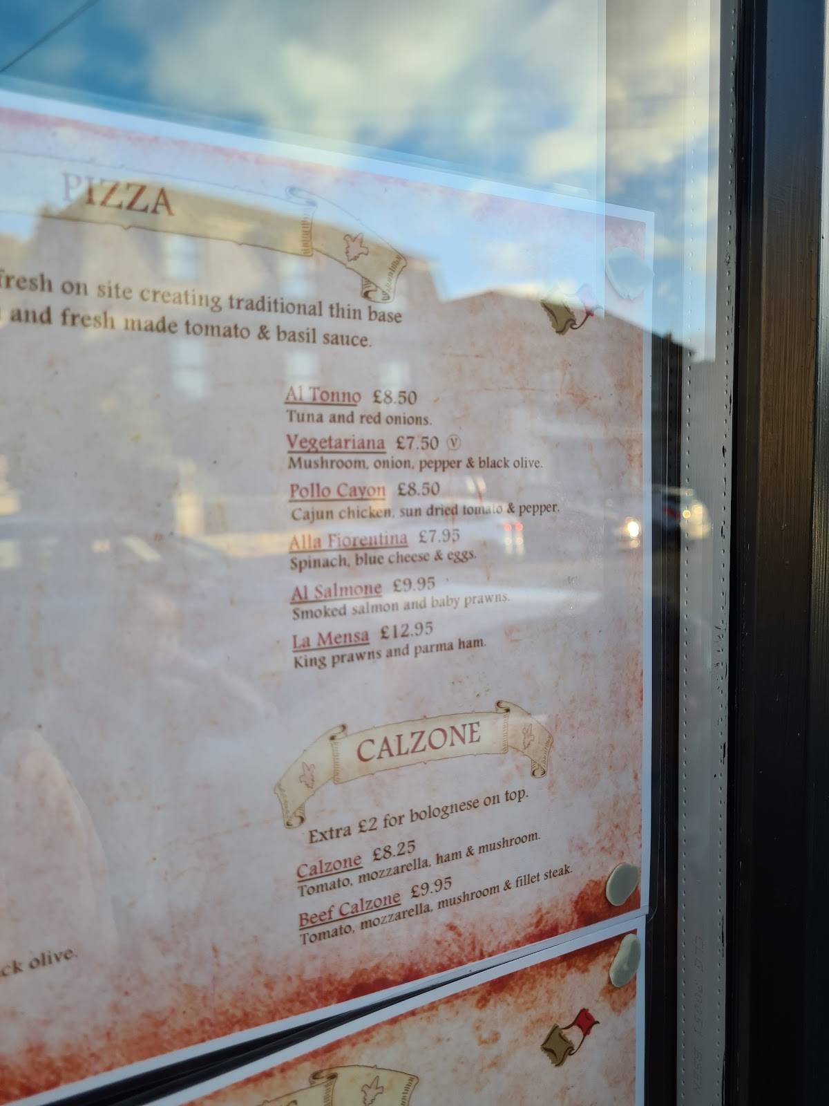 Menu at La Mensa restaurant, Rothbury