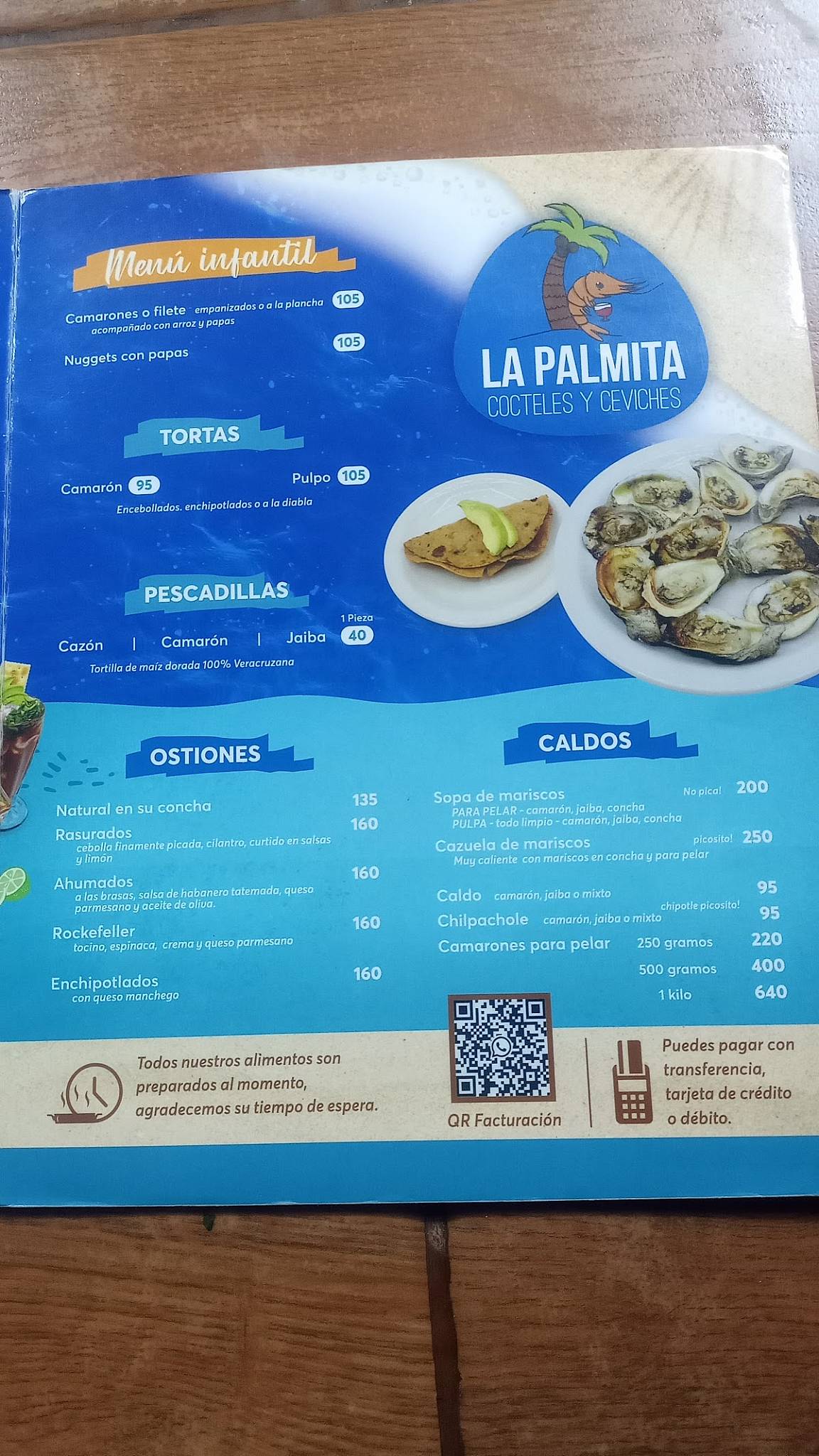 Carta del restaurante La Palmita, San Francisco Ocotlán