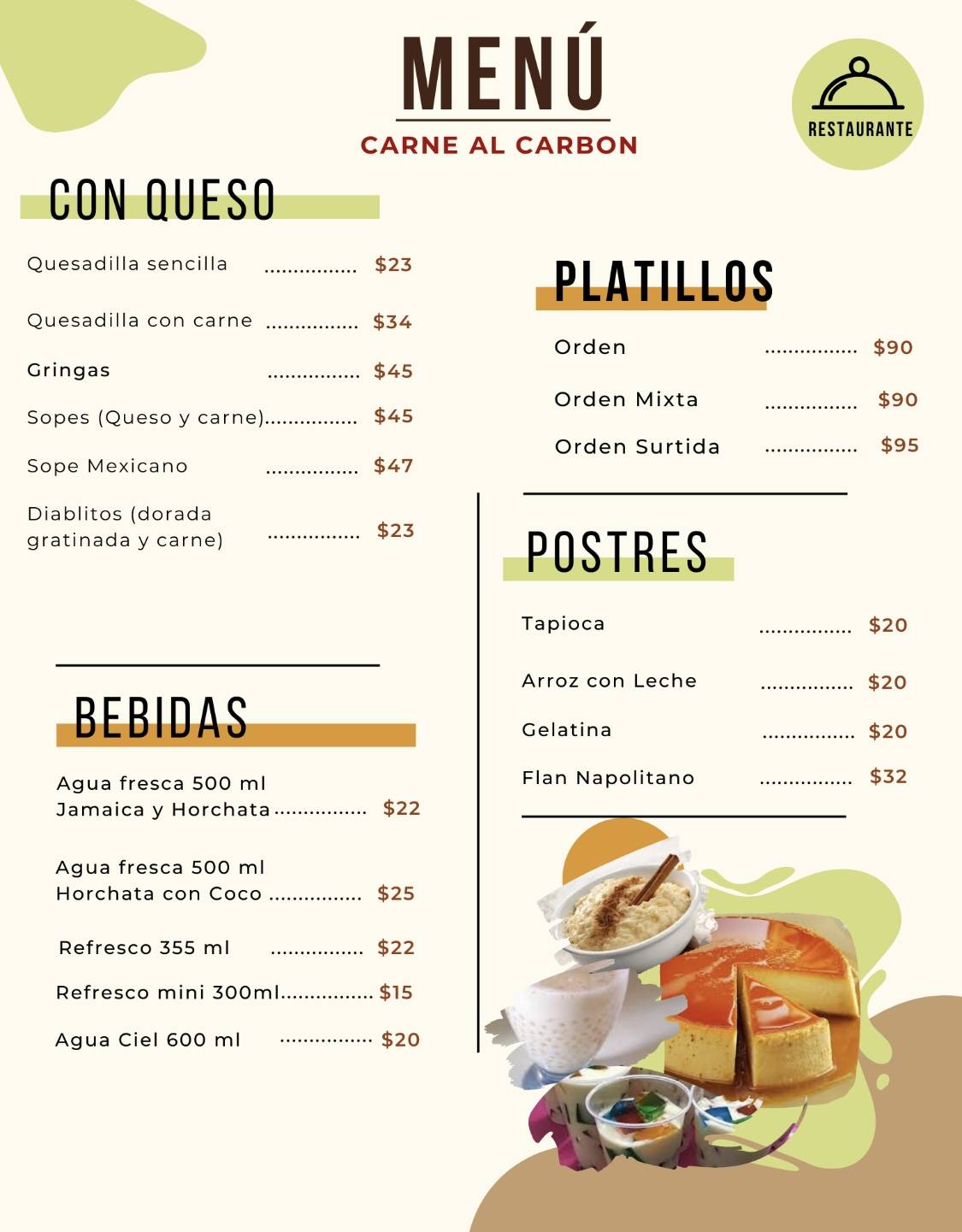 Menu at La Parota; D' mundo restaurant, Colima