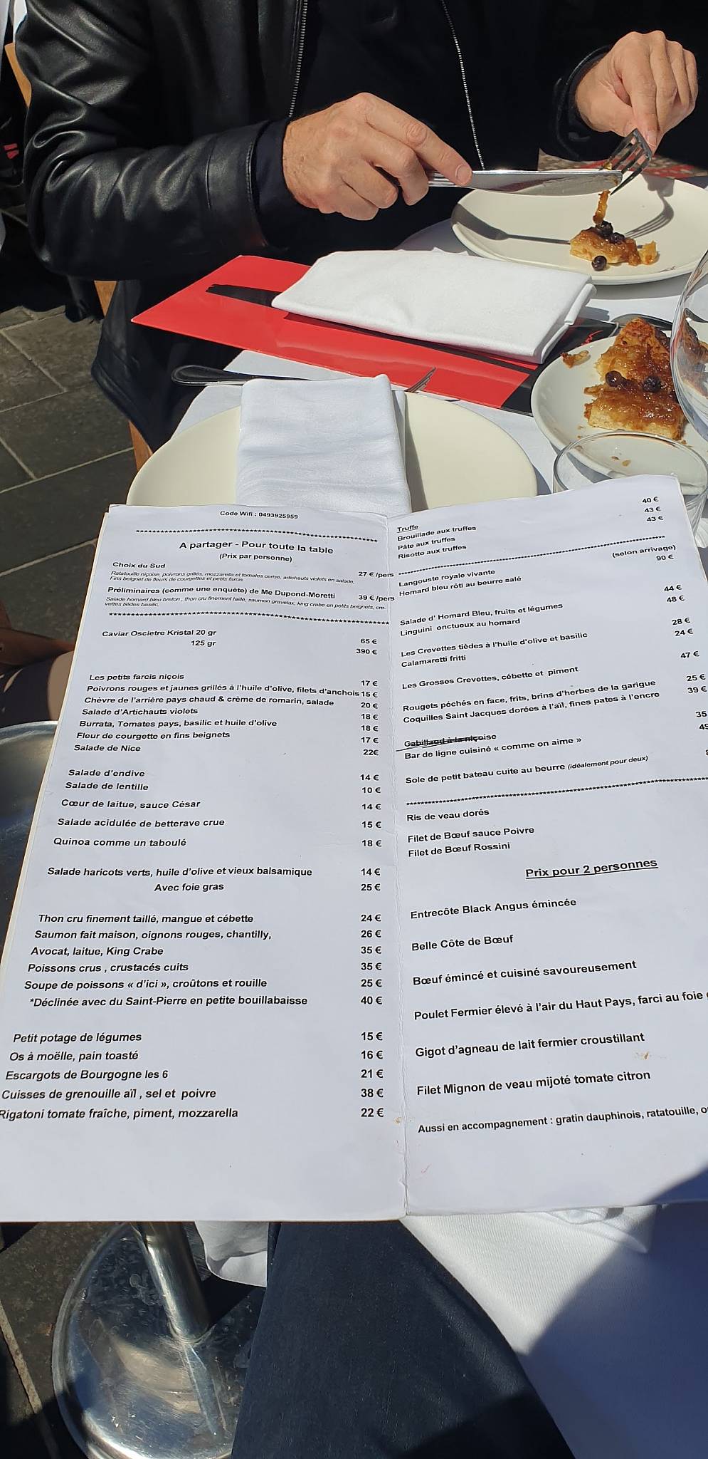 Menu at La Petite Maison restaurant, Nice
