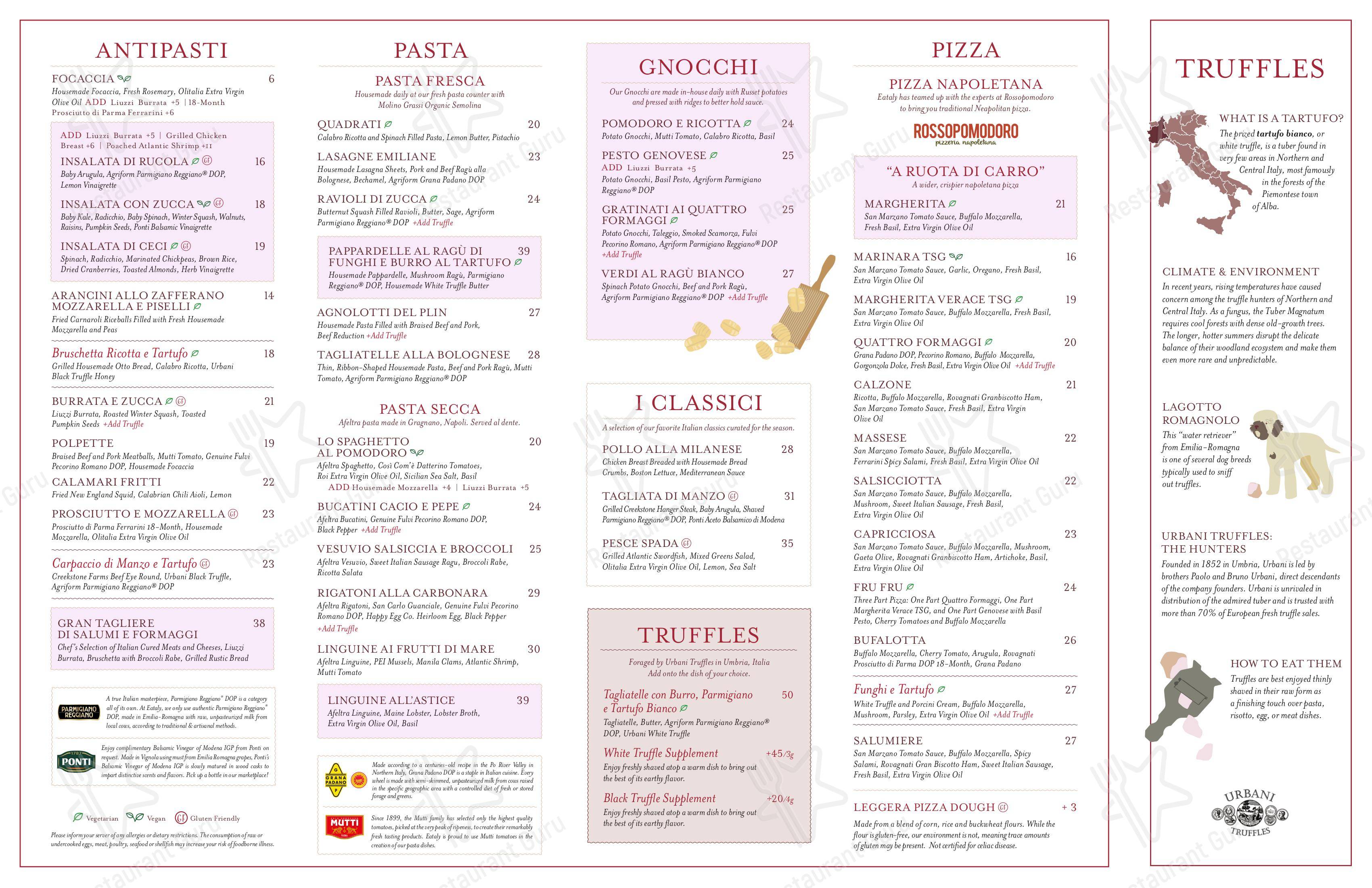 Menu at Eataly NYC Downtown pub & bar, New York City, 101 Liberty St