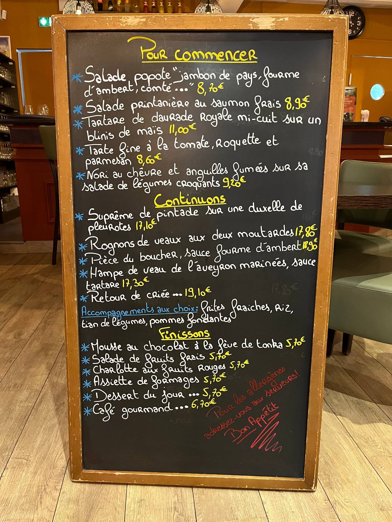 Menu at La Popote restaurant, Déols