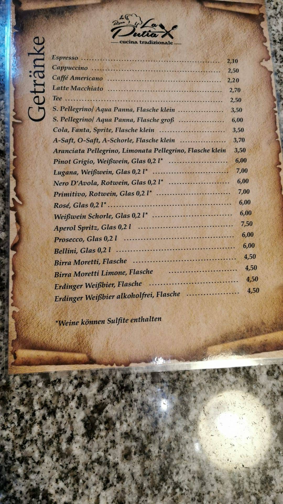 Speisekarte von La Putia restaurant, Solingen