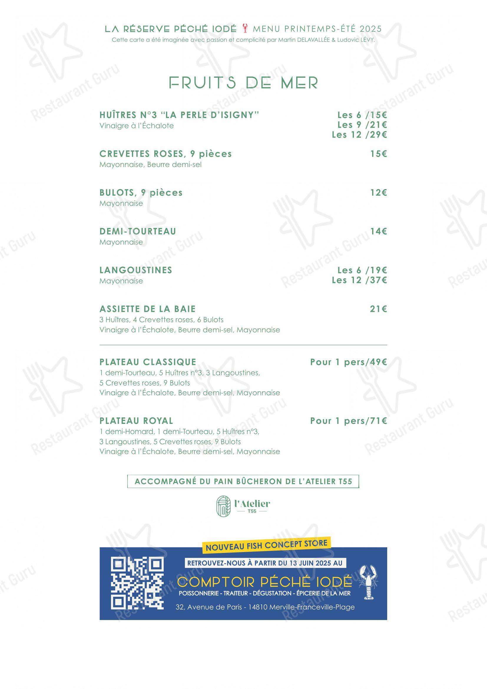 Menu au La Réserve Péché Iodé restaurant, Merville-Franceville-Plage