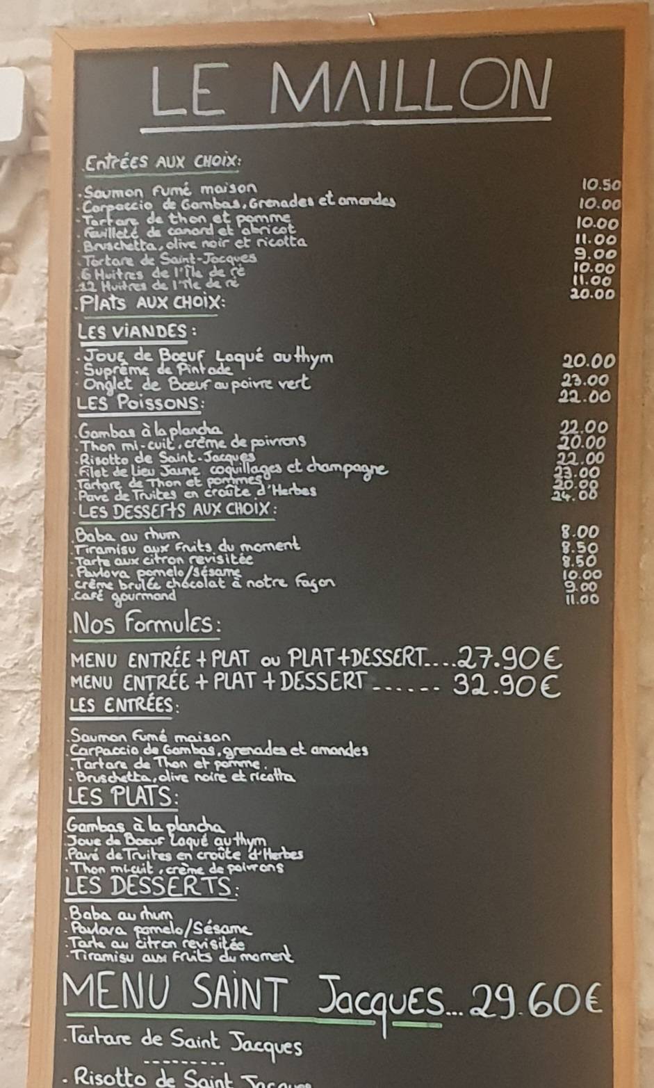 Menu at Le Maillon - Restaurant La rochelle, La Rochelle