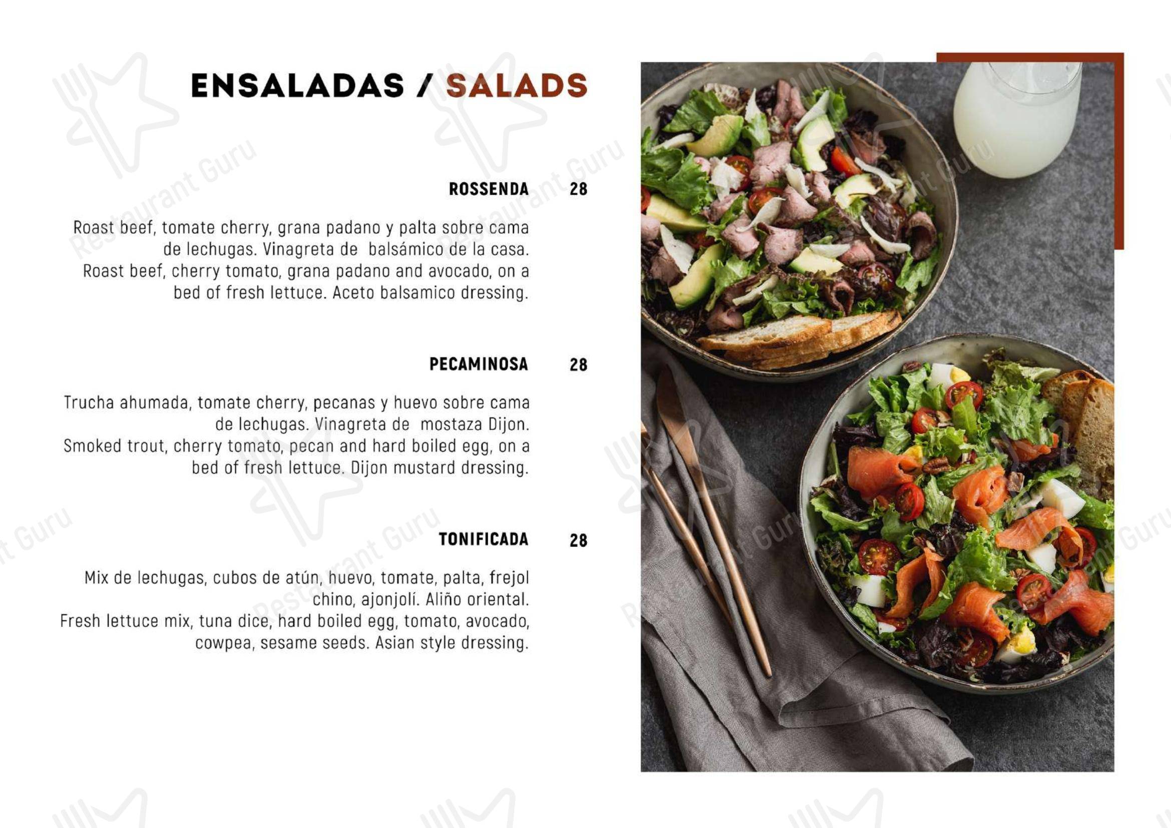 Carta de cafetería La Rossenda - masa madre, Miraflores