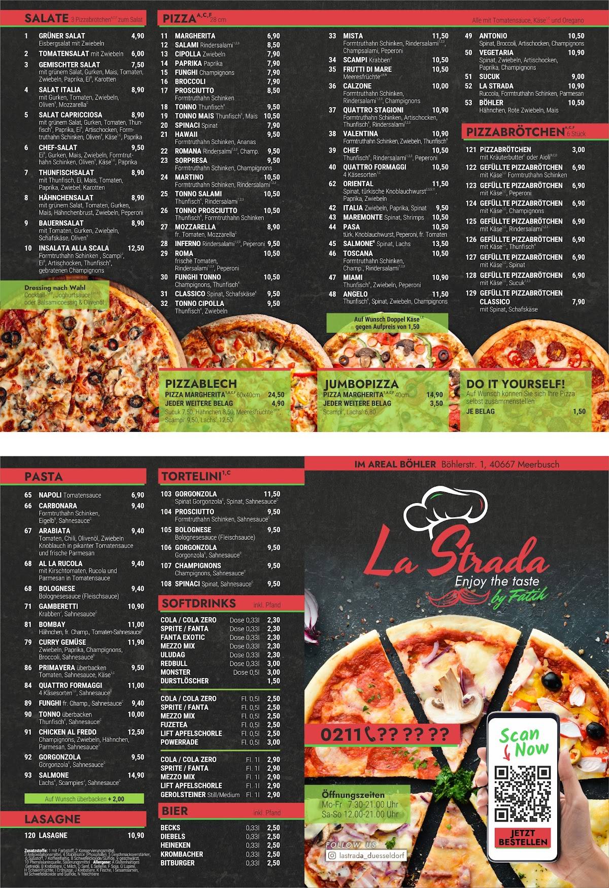 Menu at La Strada Pizzeria & Nudelhaus, Düsseldorf, Areal Böhler